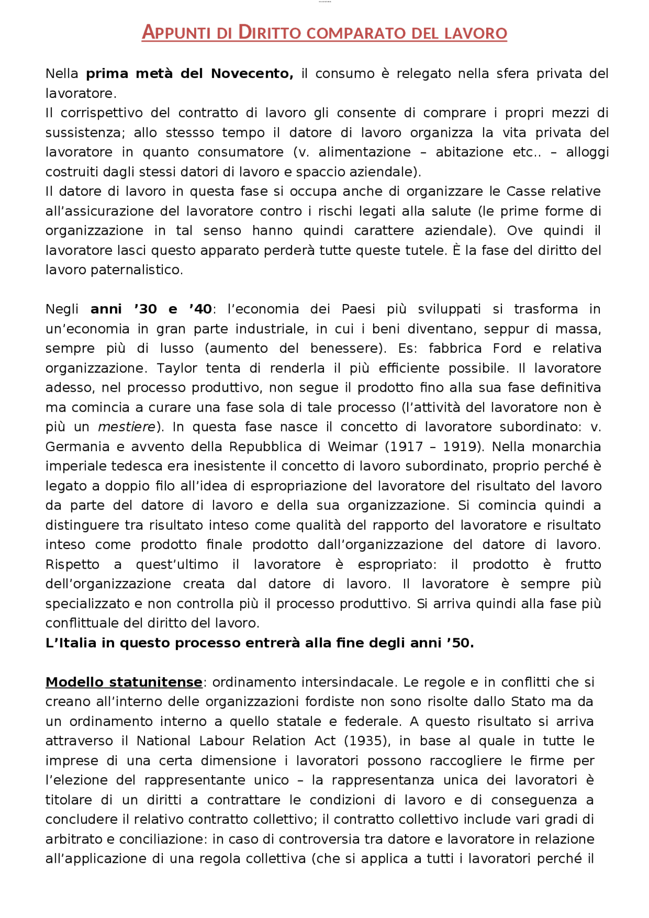Appunti Di Diritto Comparato Del Lavoro Docsity