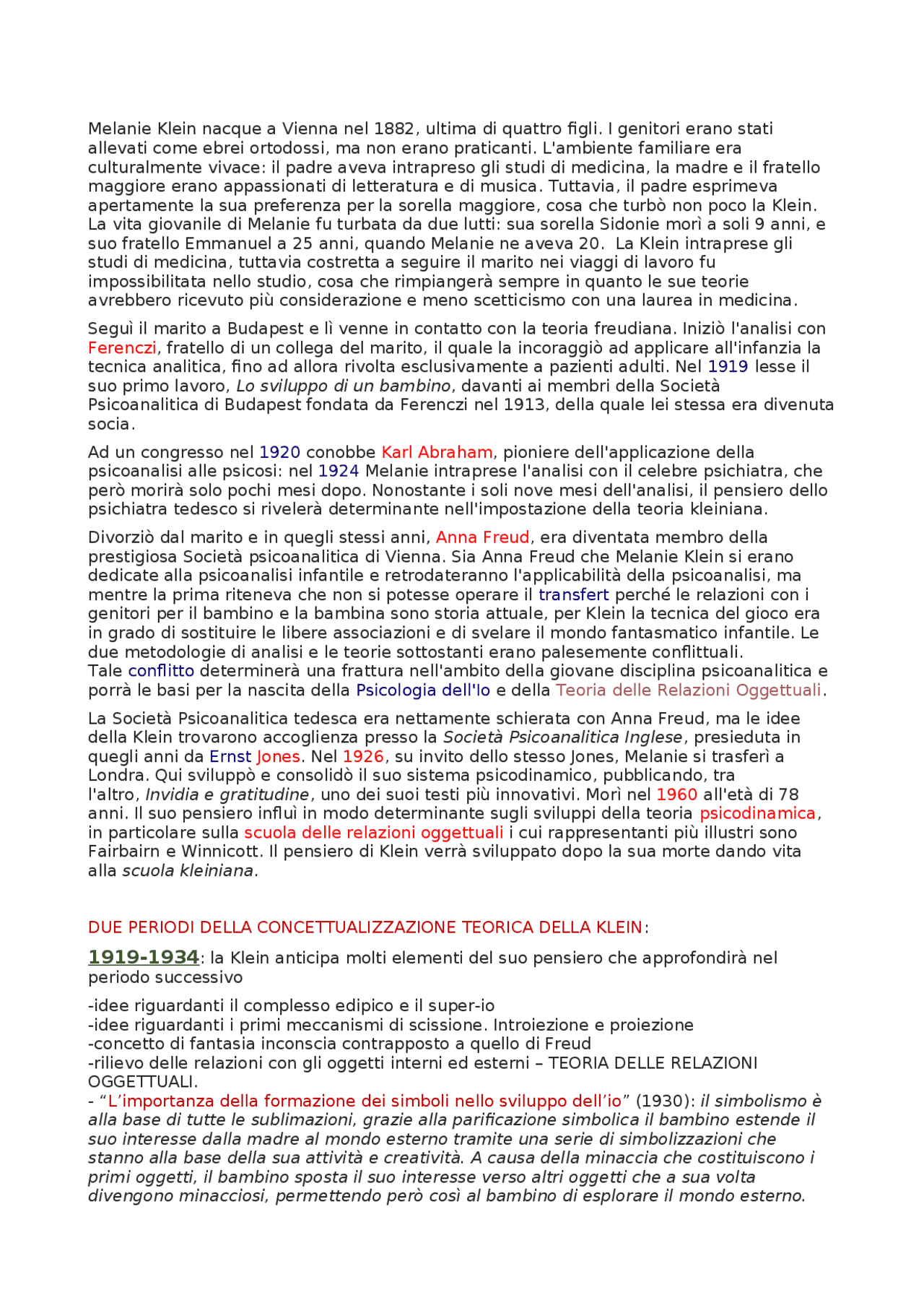 Riassunto Segal Melanie Klein Docsity