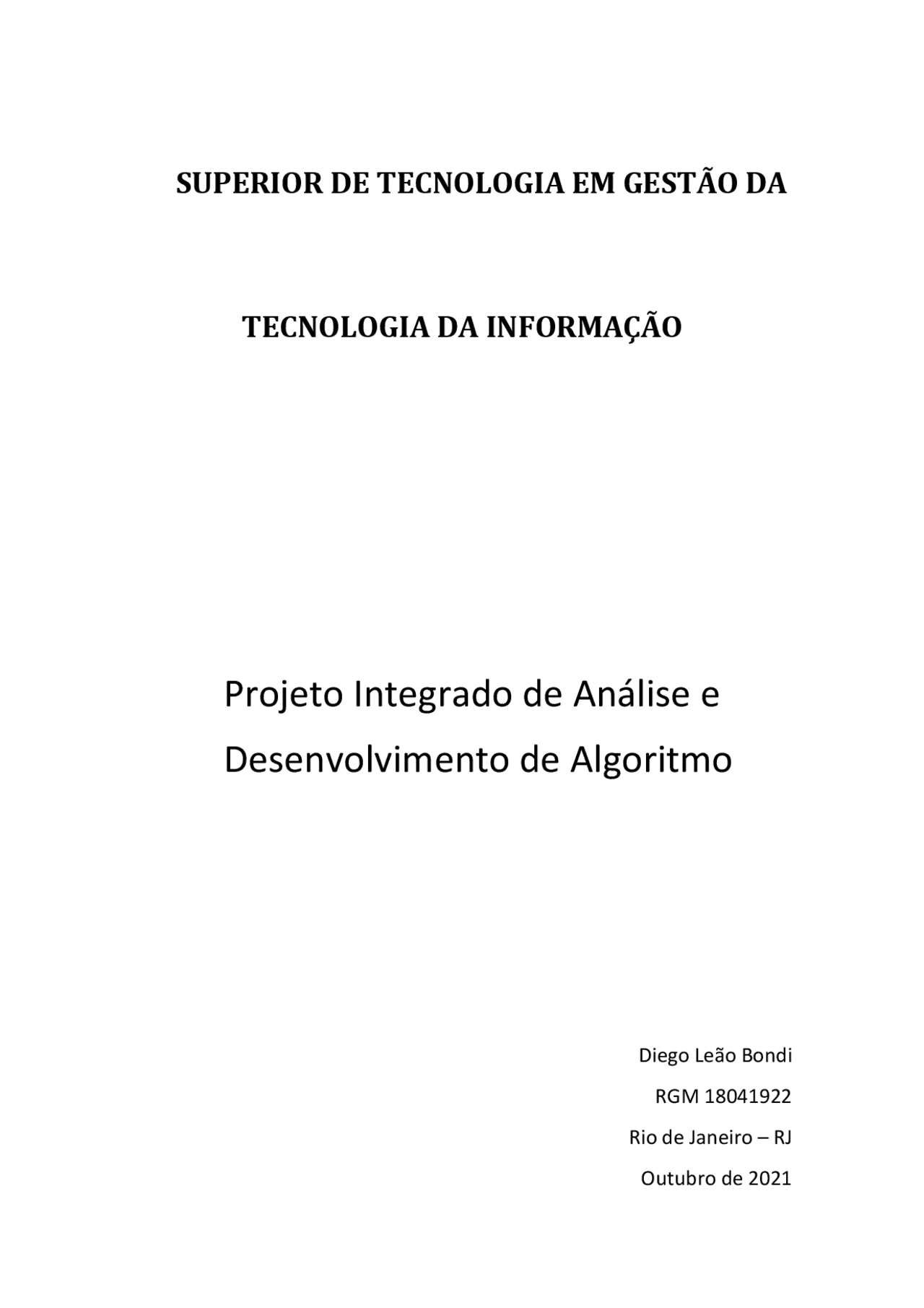 Modelo Projeto Desenvolvimento De Algoritimo Docsity