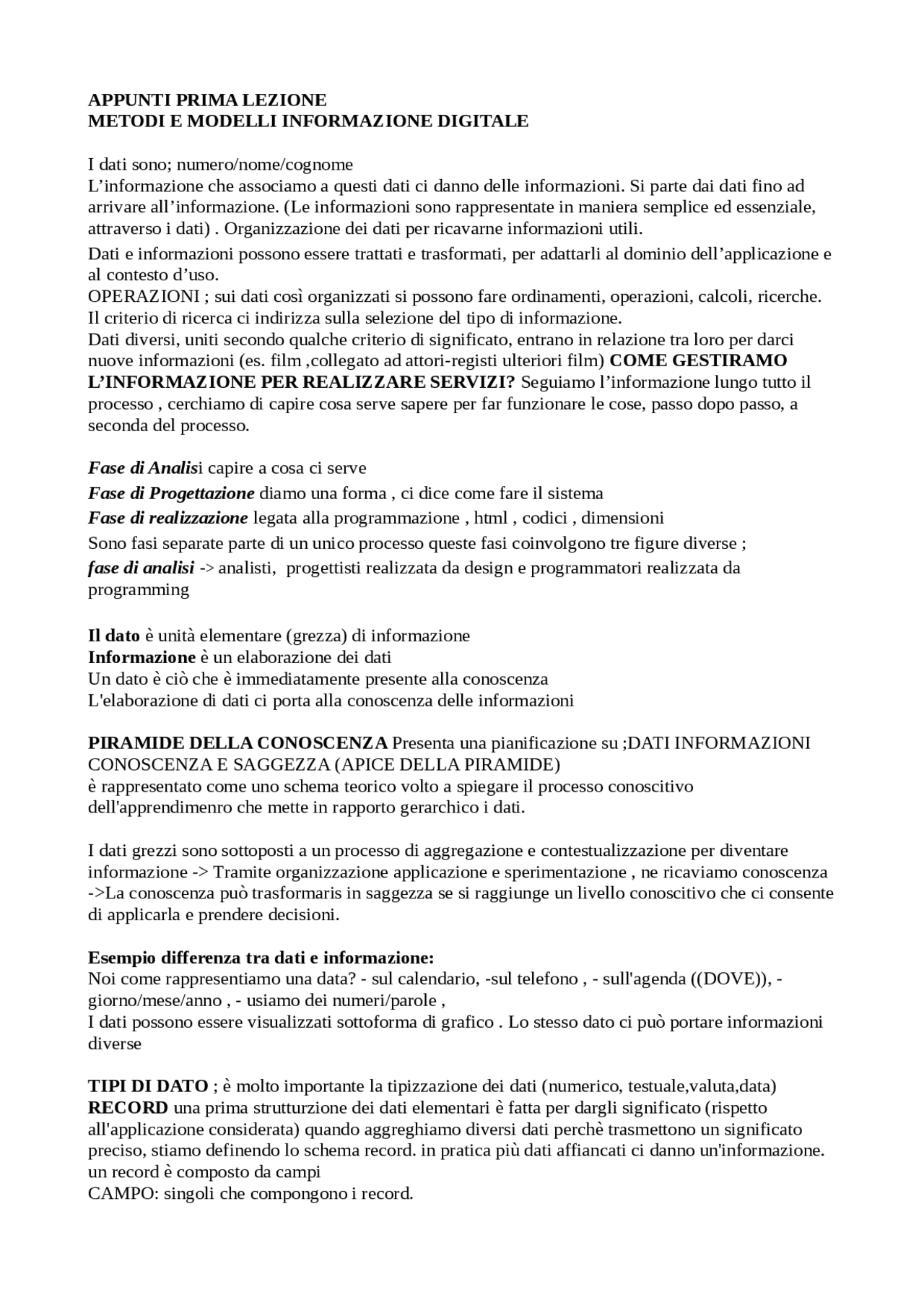 Appunti Prima Lezione Di Metodi E Modelli Per La Gestione Digitale