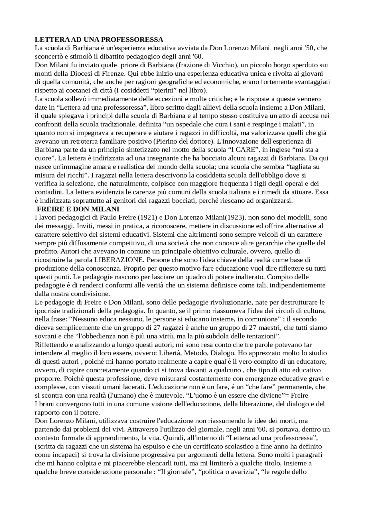 Lettera Ad Una Professoressa Docsity