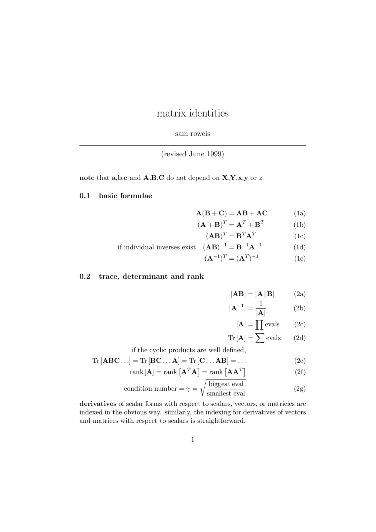 Identitas dan Sifat Operasi Matriks | Cheat Sheet Mathematics | Docsity