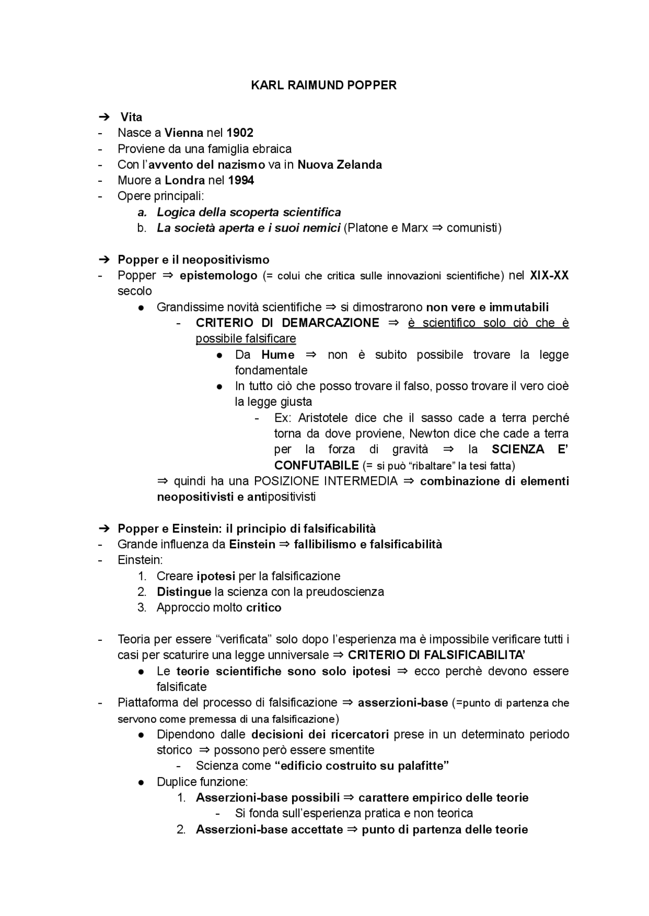 Riassunto Completo Popper Docsity