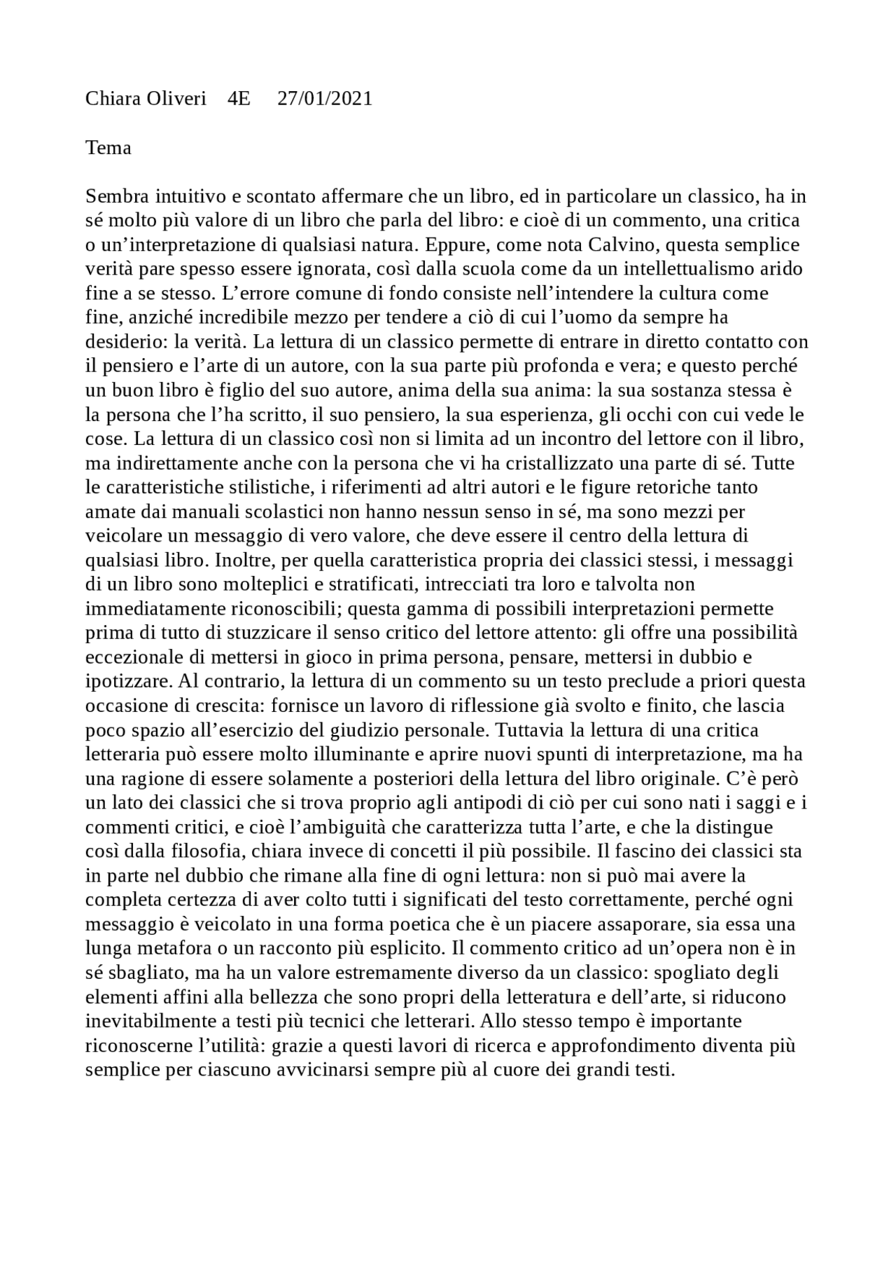 Tema Leggere I Classici Docsity