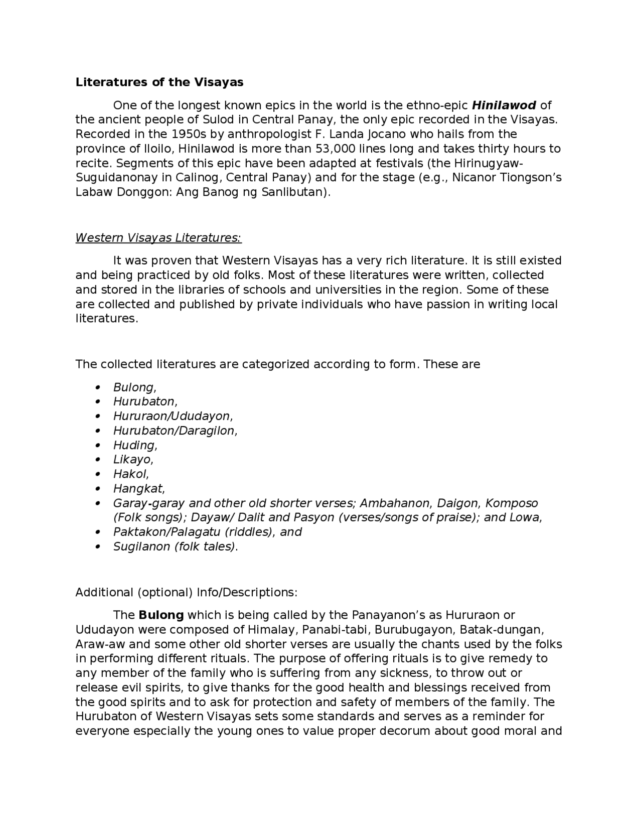 Literature, Language, and Expressions of the Visayas | Essays (high ...