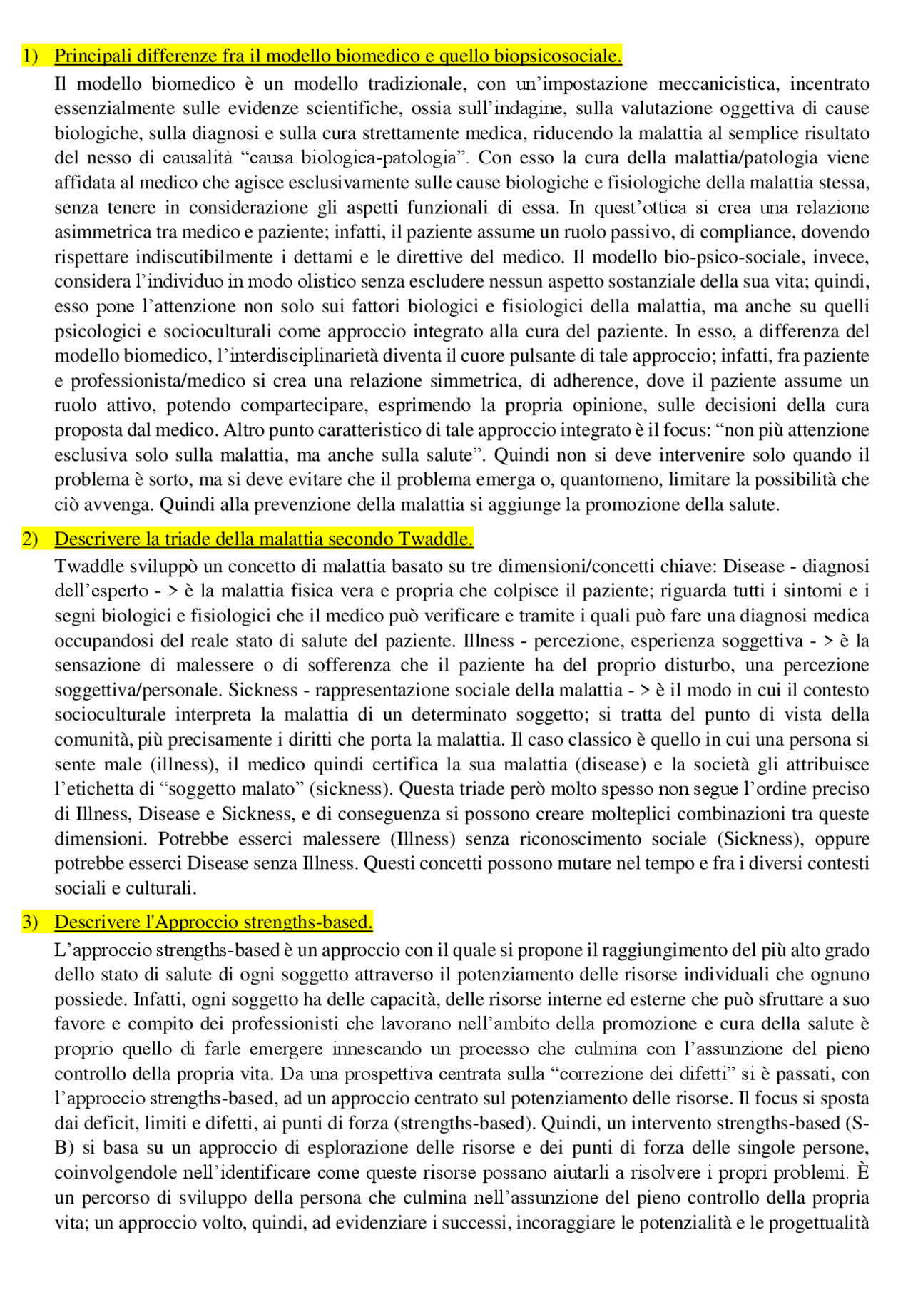 Paniere Domande Aperte Psicologia Sociale Della Salute E Della Qualità