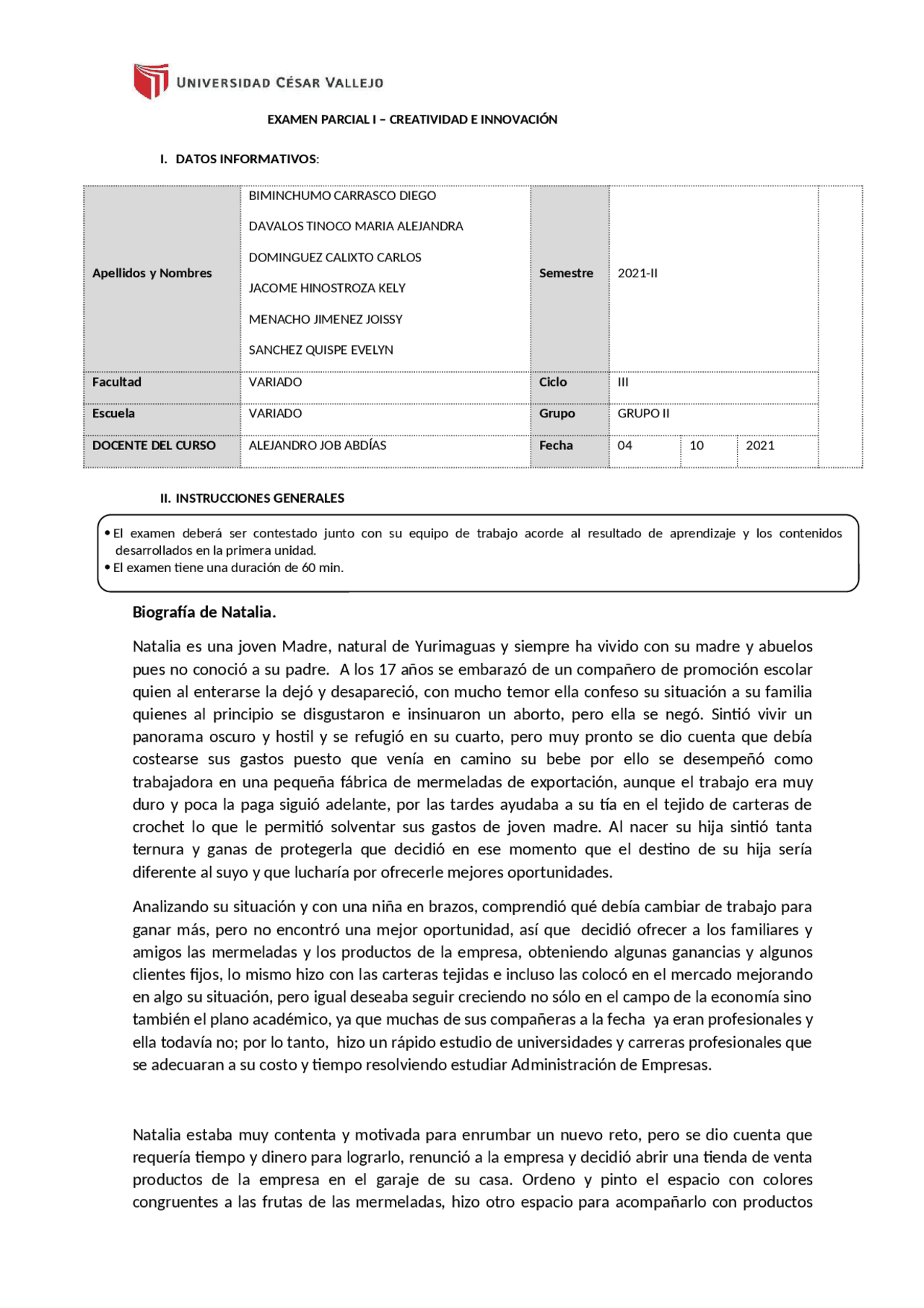 Examen Parcial I Creatividad E Innovación Exámenes Selectividad De