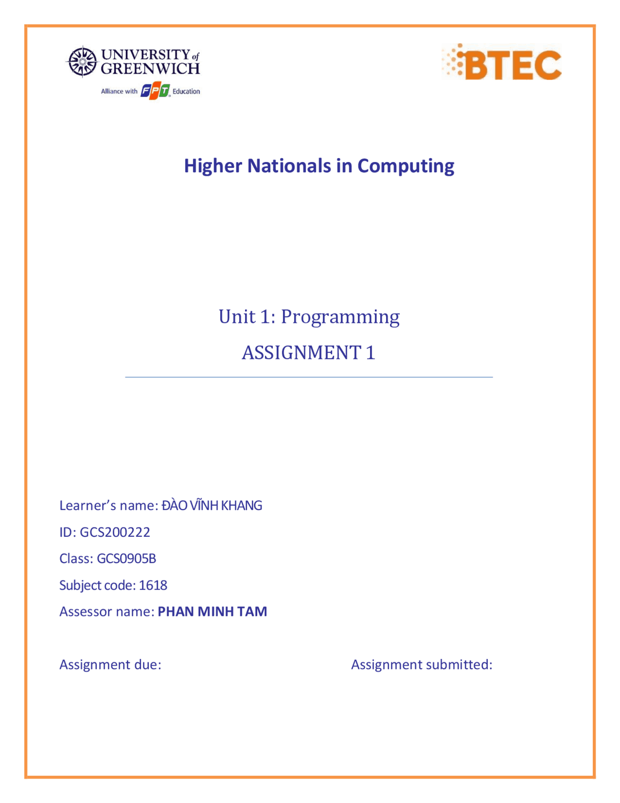 1618_Assignment 1 GREENWICH - Docsity