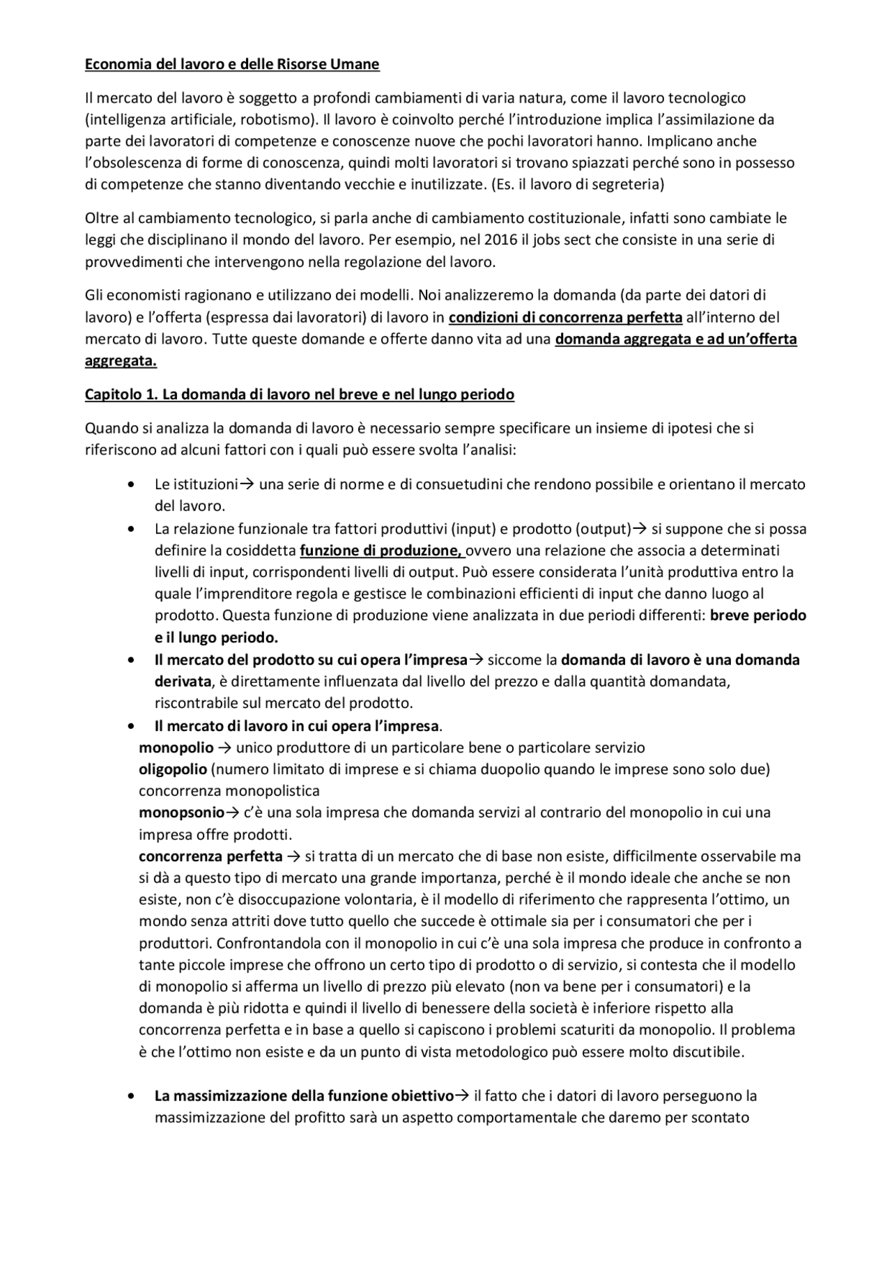 Appunti Economia del Lavoro (primo modulo) - Docsity