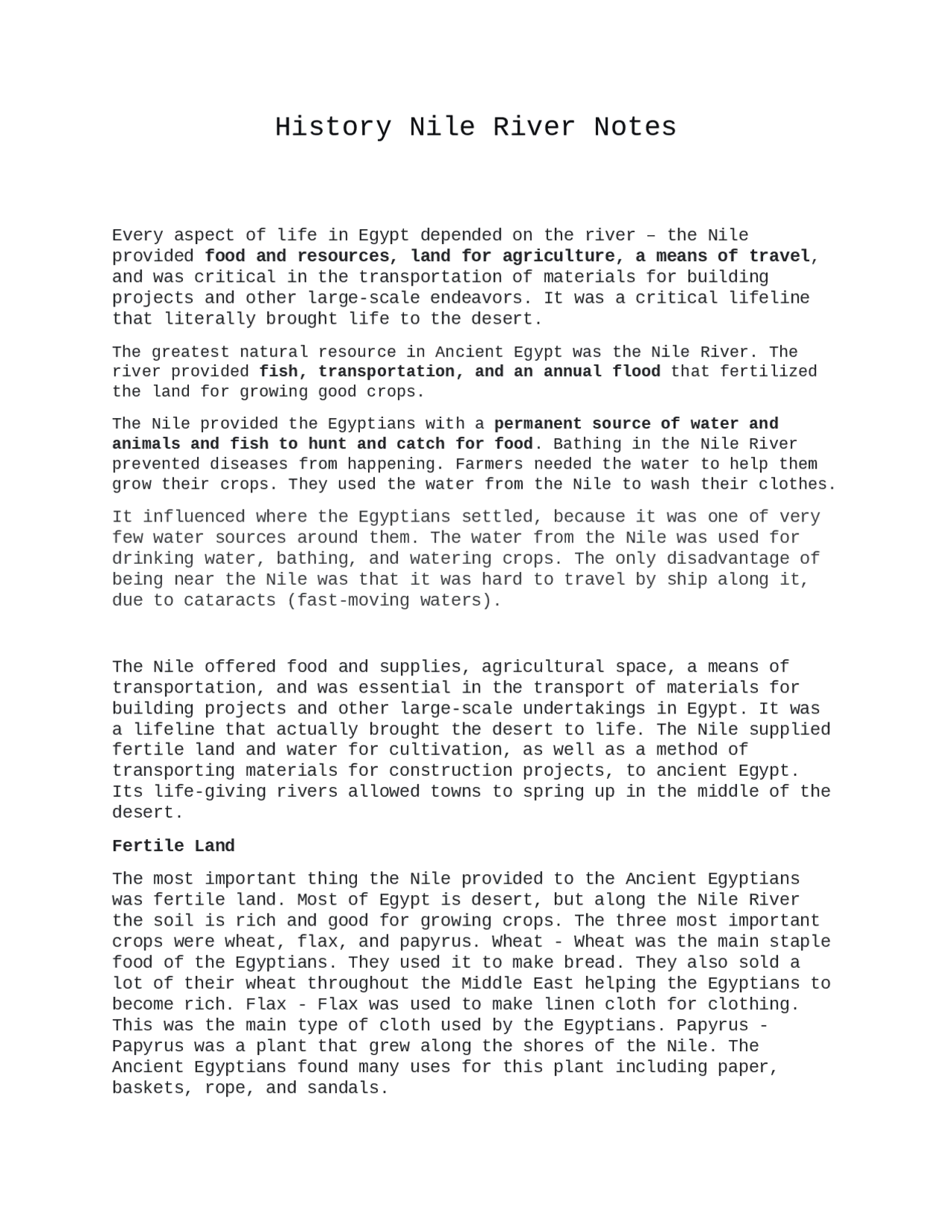 The Nile river study notes - Docsity