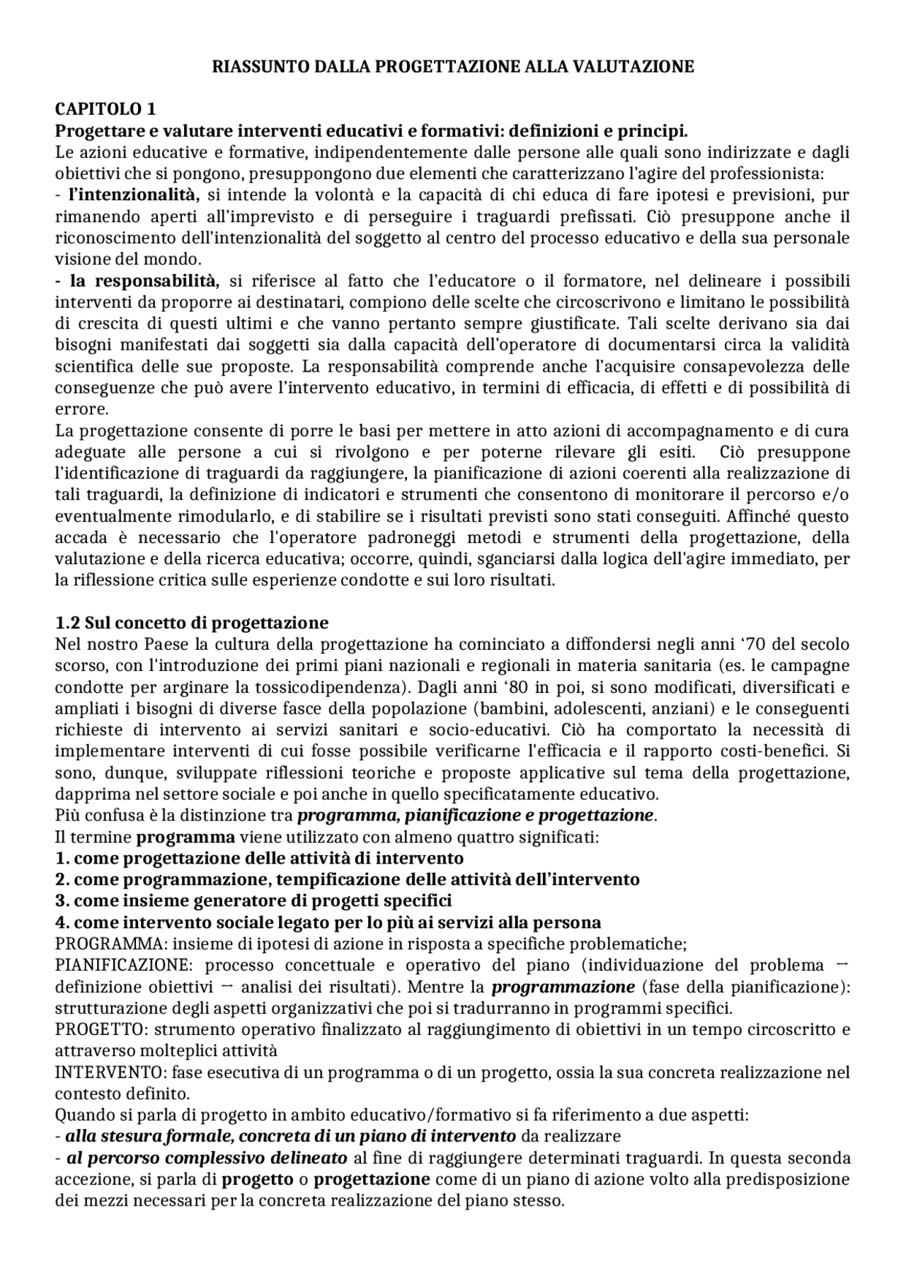 Riassunto Dalla Progettazione Alla Valutazione Torre Sintesi Del
