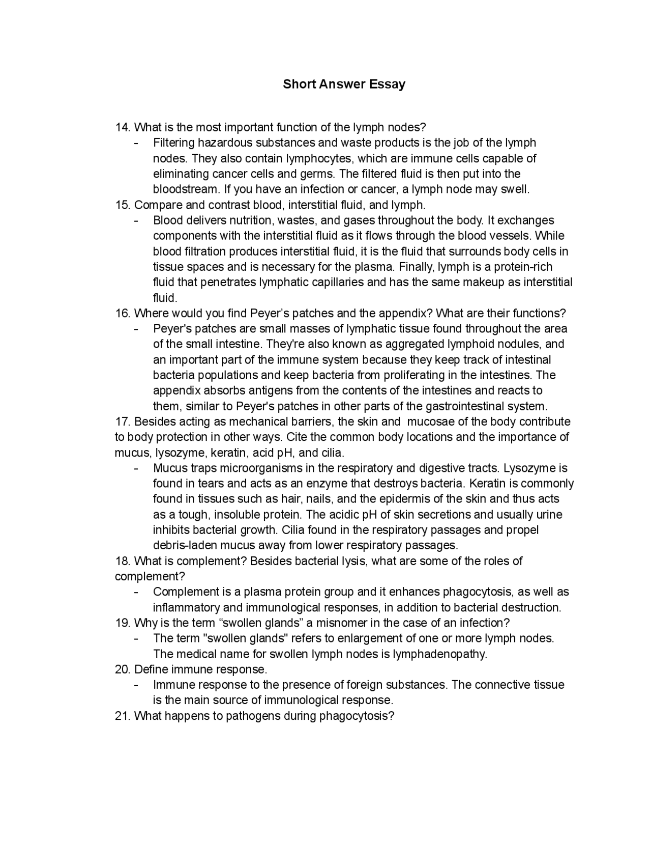 Short answer essay questions | Anatomy and Physiology | Exercises ...