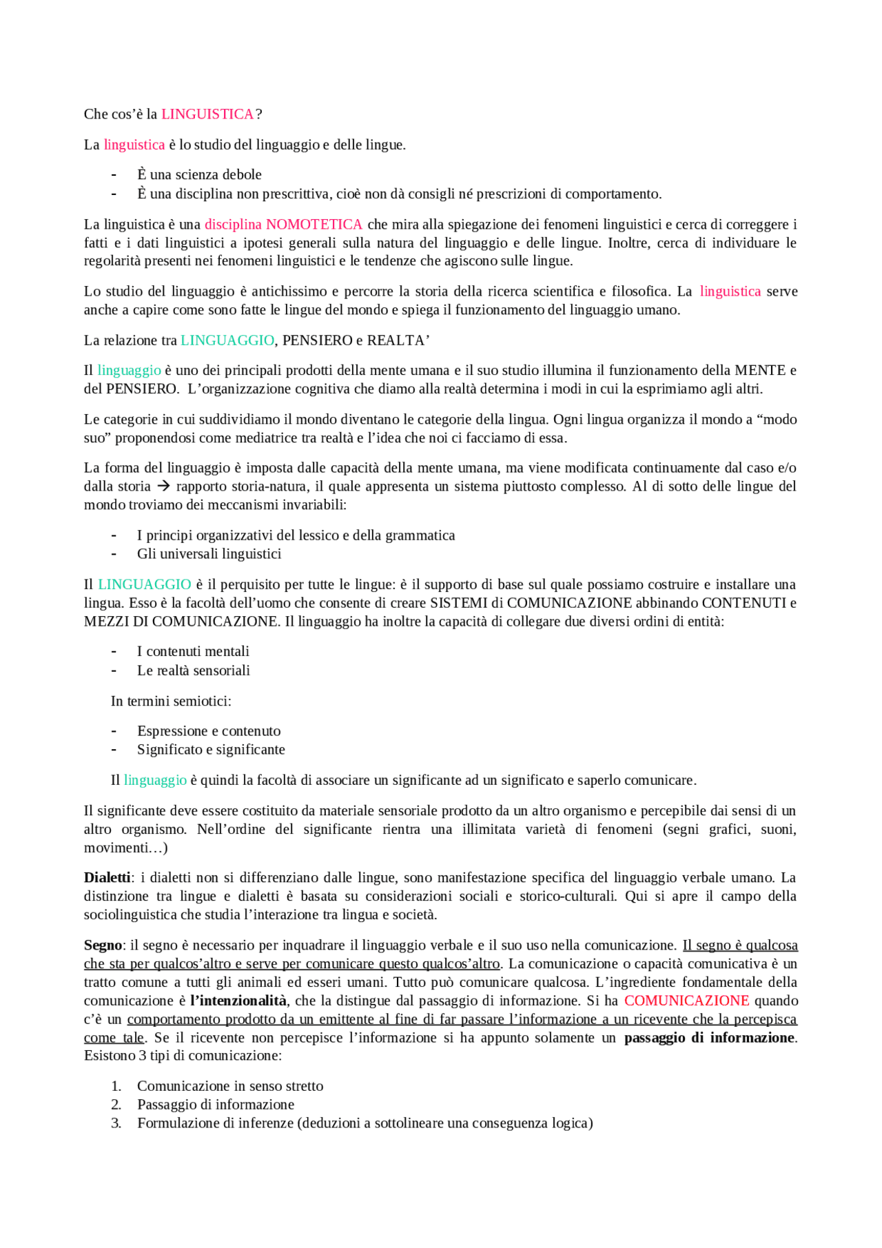 Riassunto Dettagliato Di Linguistica Generale E Applicata Docsity