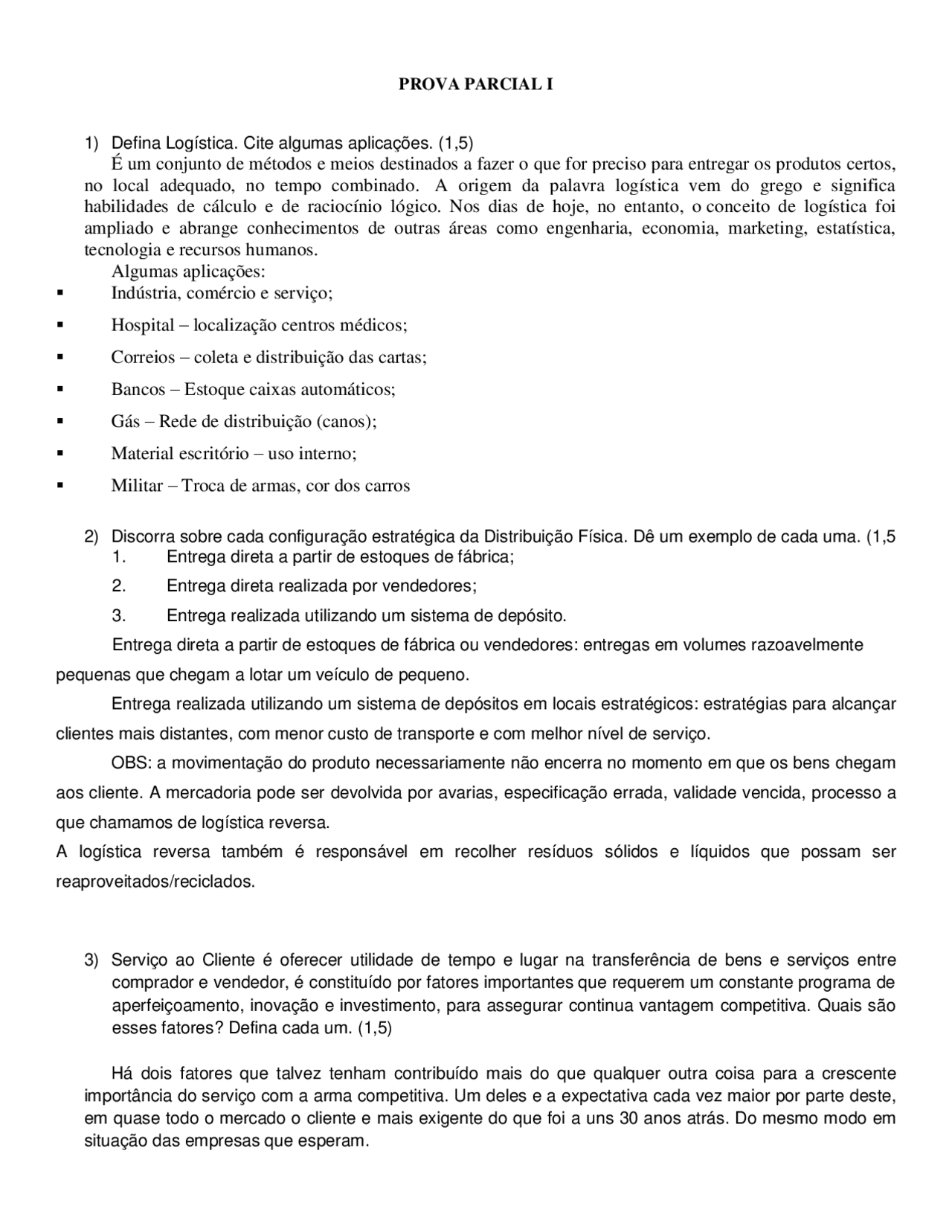 Prova De Logística I Docsity