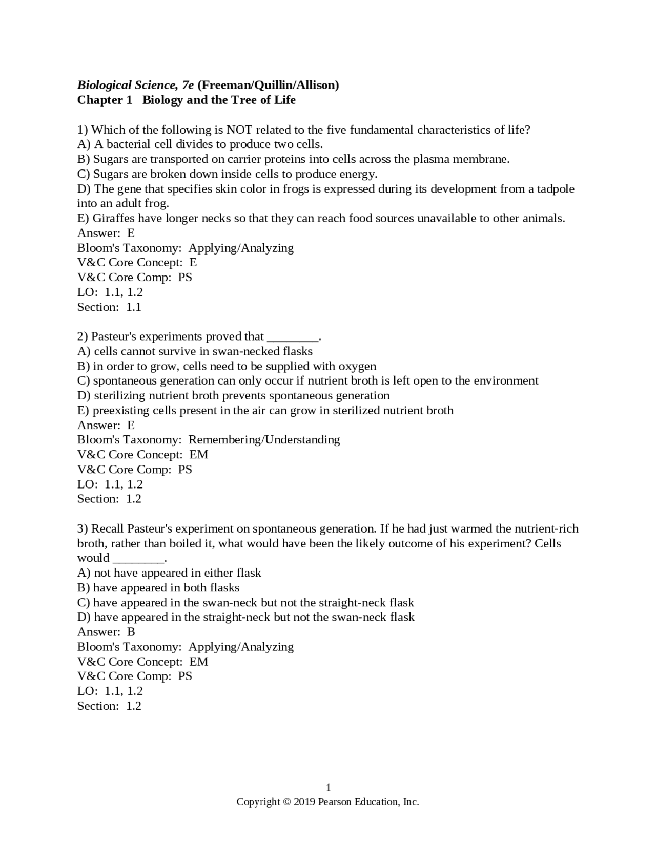 Bio180 textbook professor edition practices1 | Exercises Biology | Docsity