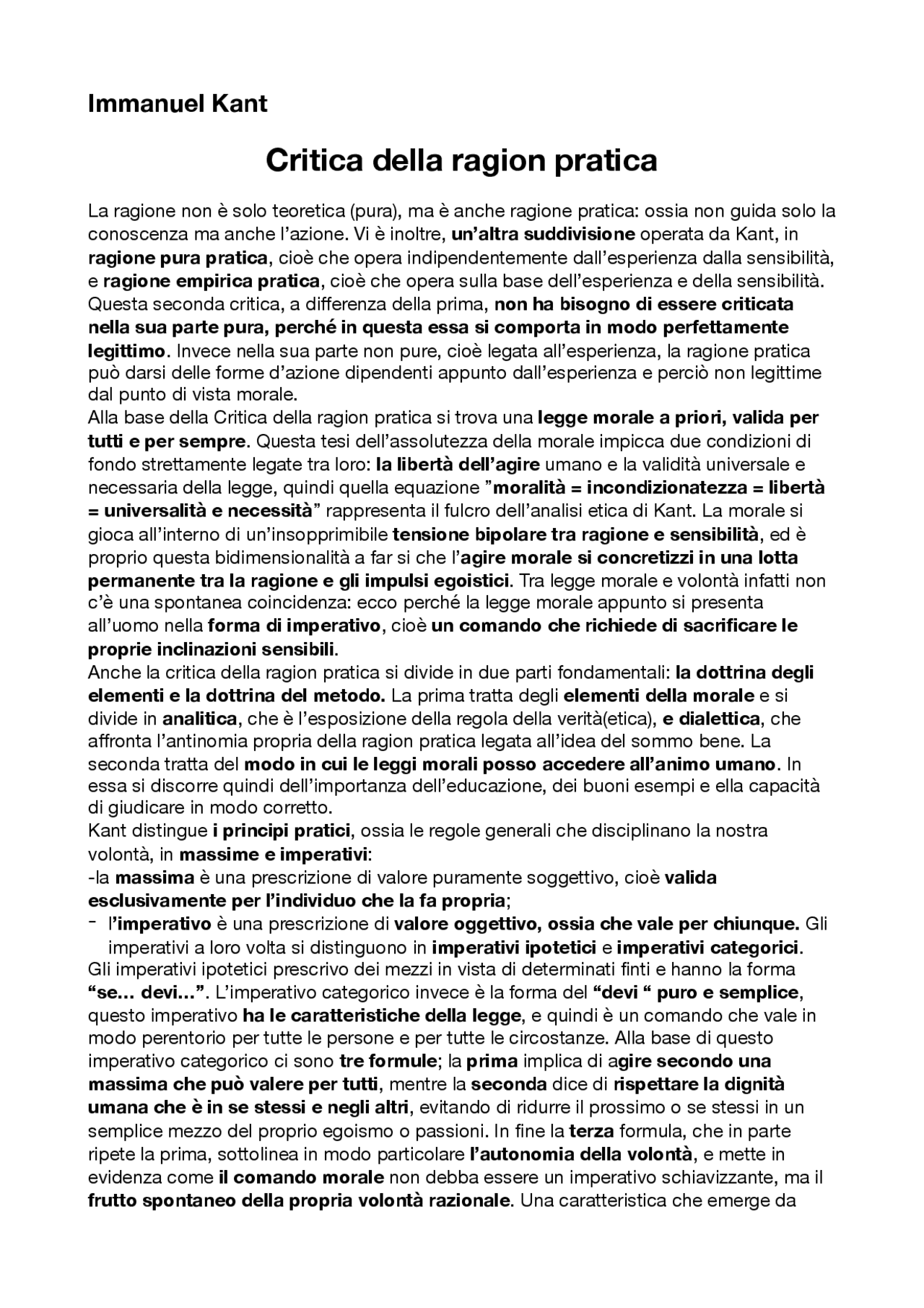 Immanuel Kant Critica Della Ragion Pura Docsity
