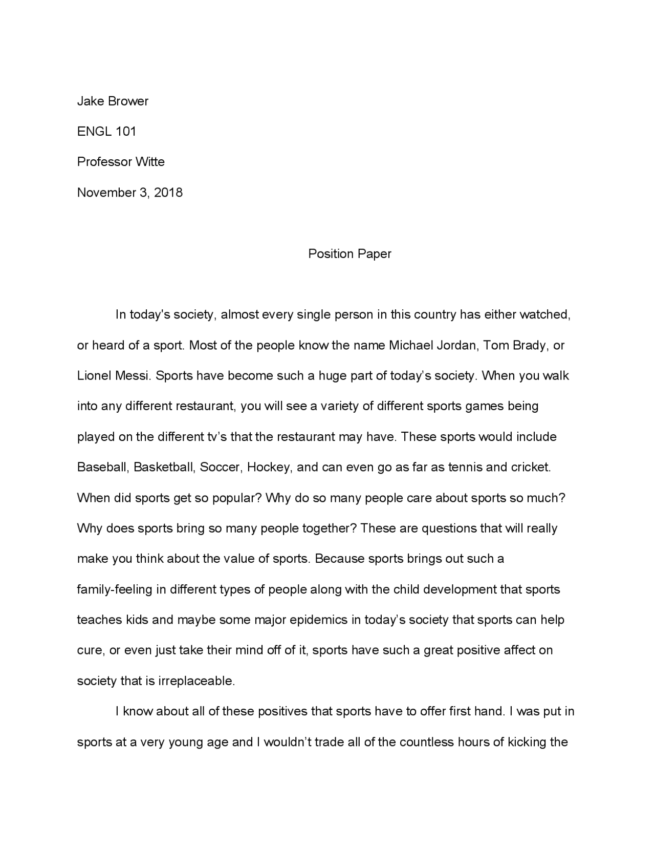 English 101 Position Paper | Thesis English Language - Docsity
