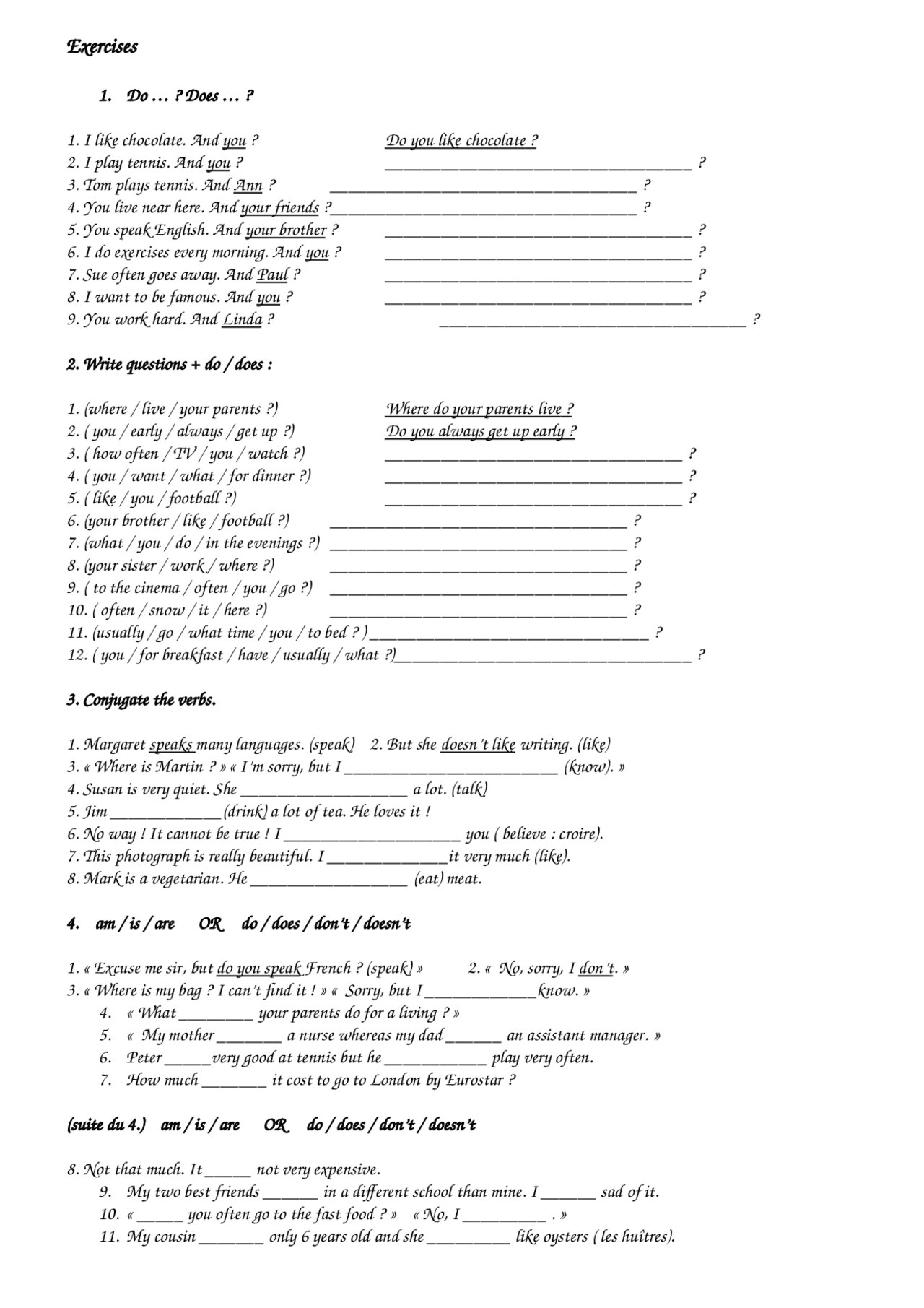 Present Simple, activities and grammar - Docsity