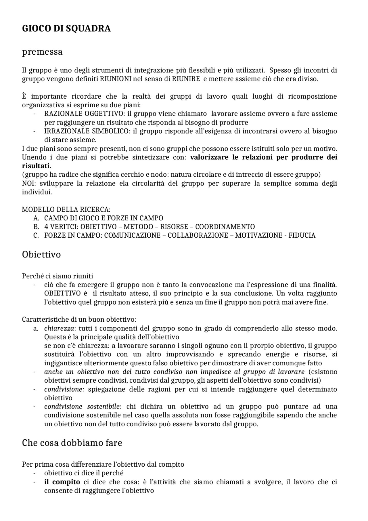 Riassunto Gioco Di Squadra Docsity