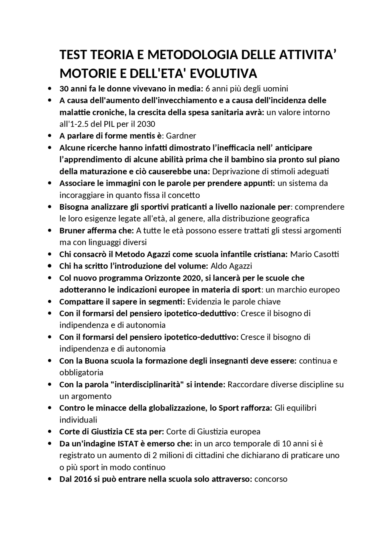 Teoria E Metodologia Delle Attivita Motorie Delleta Evolutiva Docsity