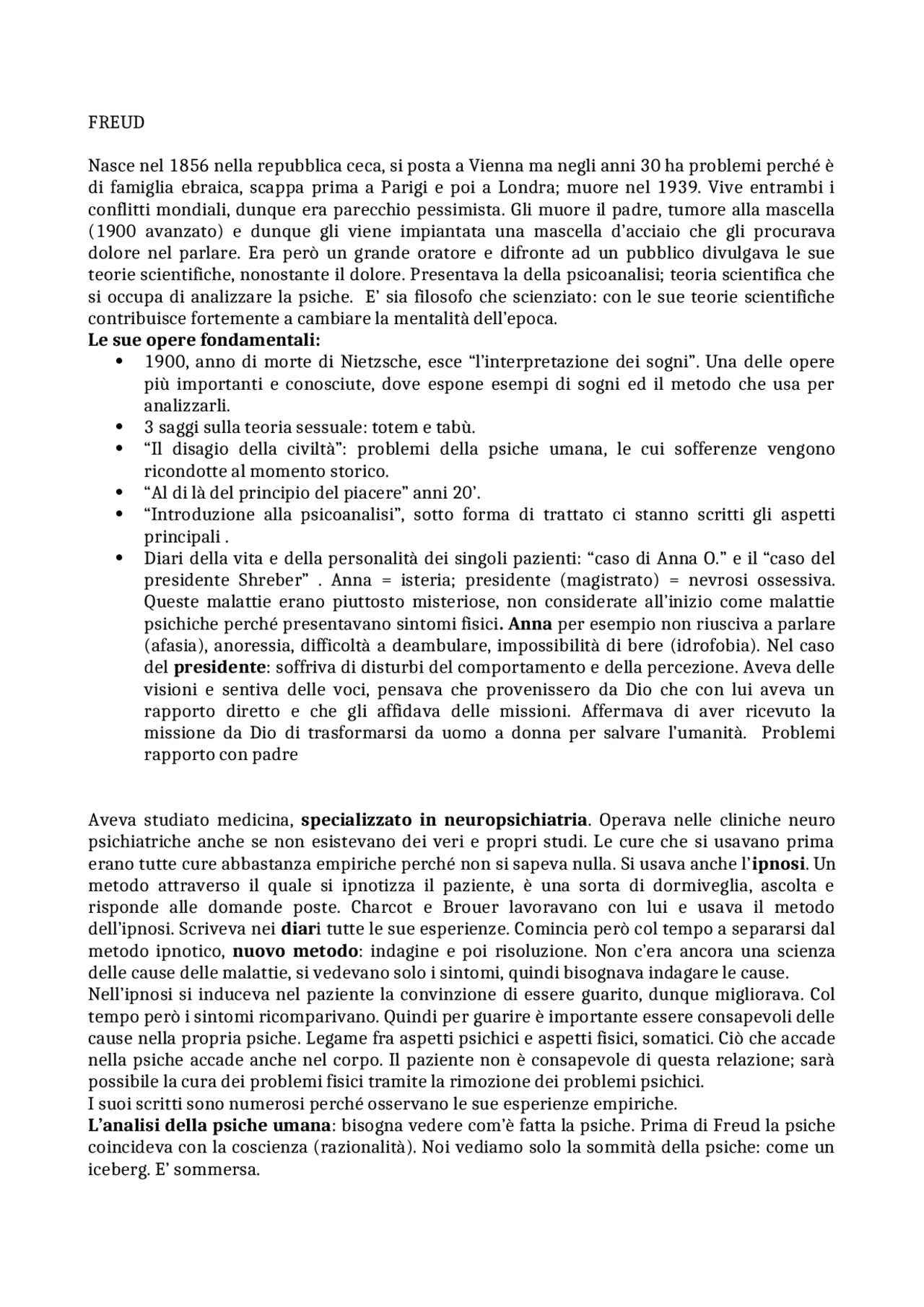 Freud Riassunto Per Scuole Superiori Docsity