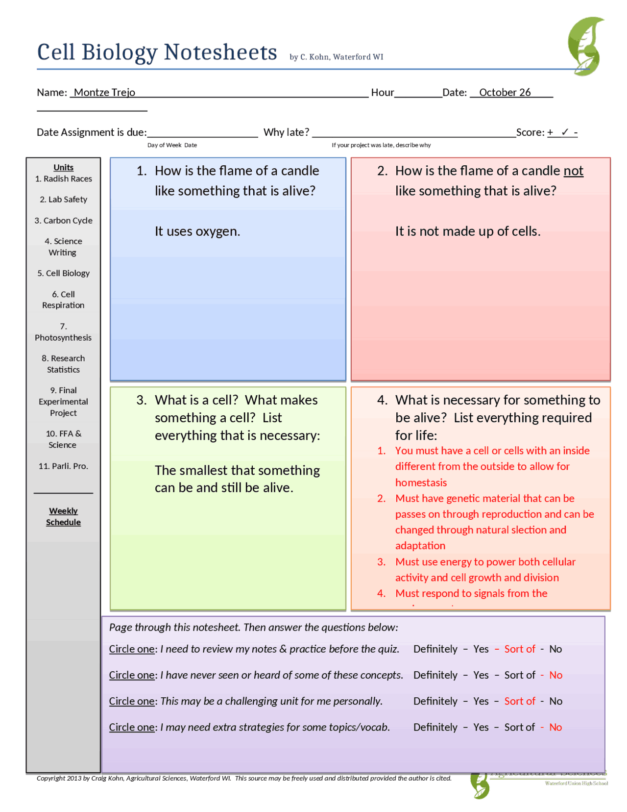 Cell Biology Answers - Docsity