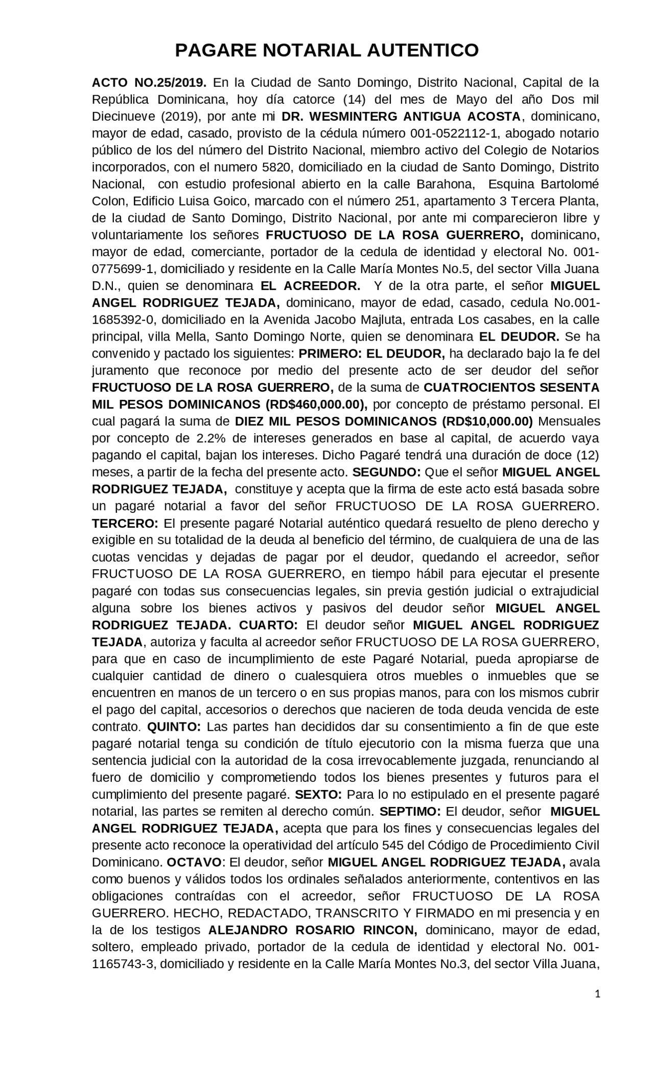 MODELO DE PAGARE NOTARIAL | Apuntes de Derecho Civil | Docsity