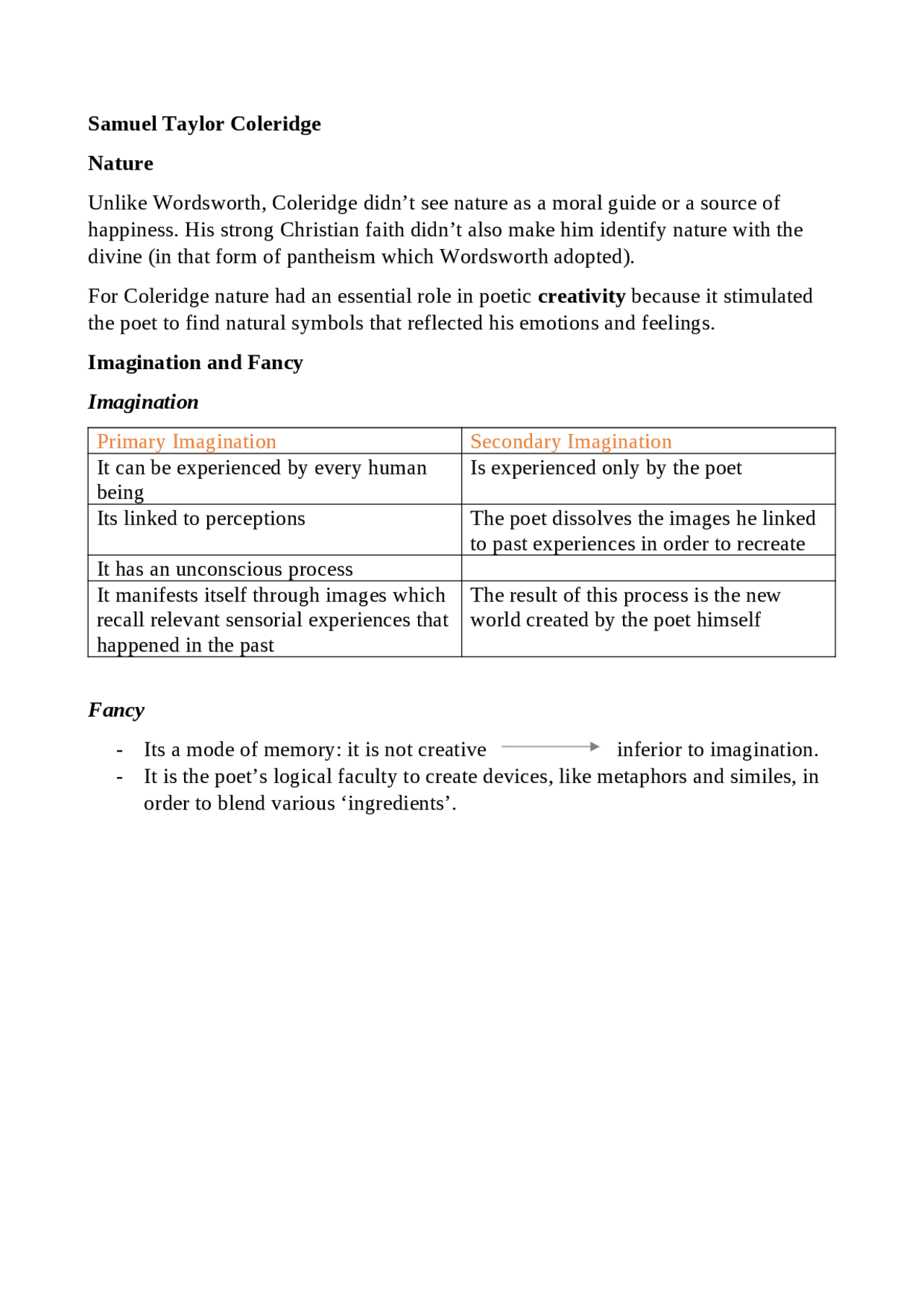 Samuel Taylor Coleridge Docsity