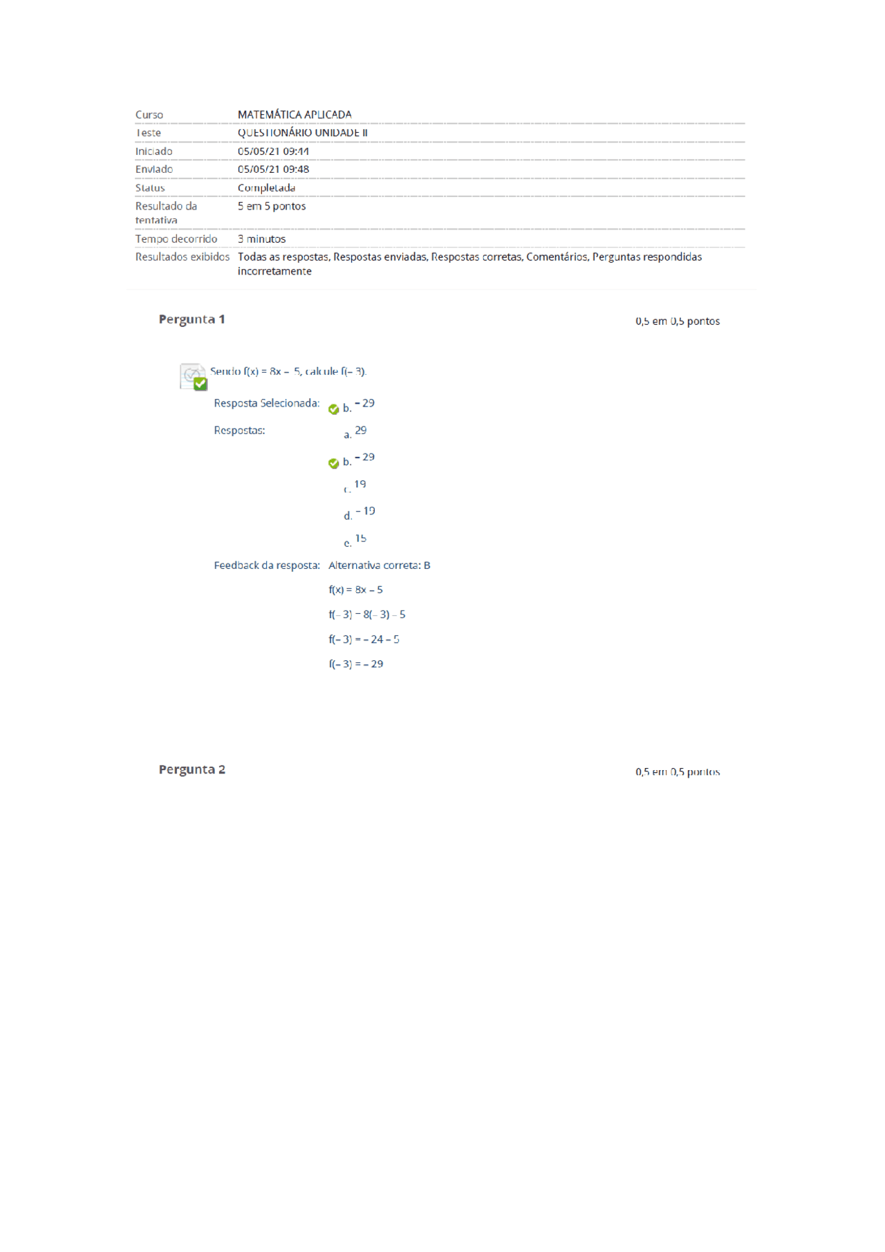 Questionário Ii Matematica Aplicada Docsity