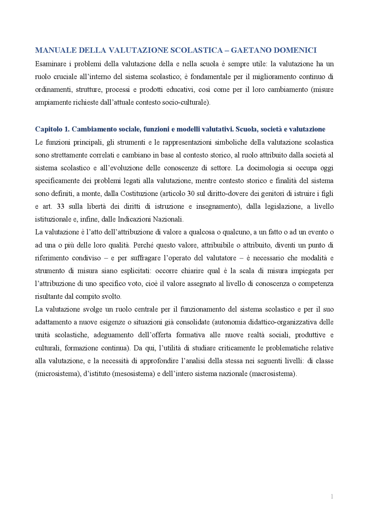 Manuale Della Valutazione Scolastica Gaetano Domenici Docsity