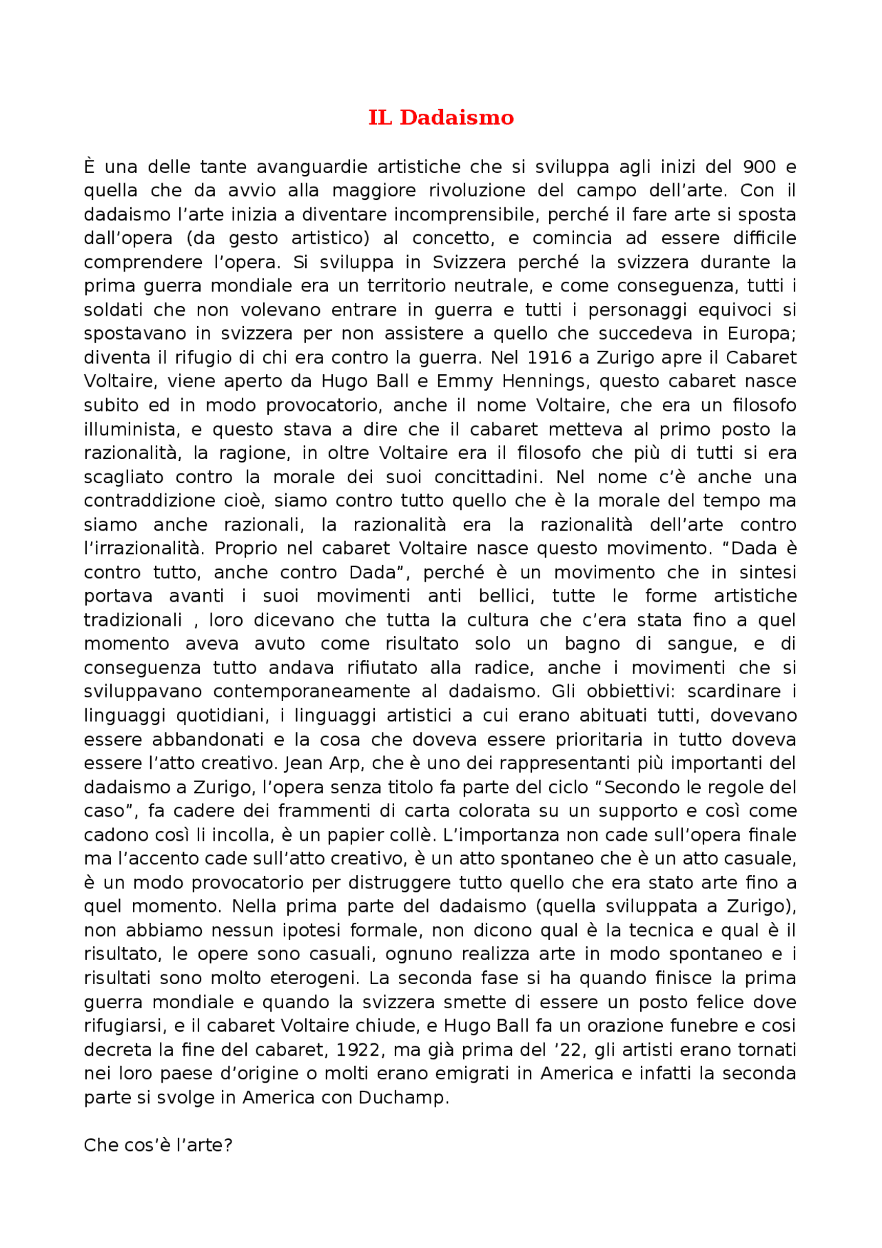 Il Dadaismo Riassunto Docsity