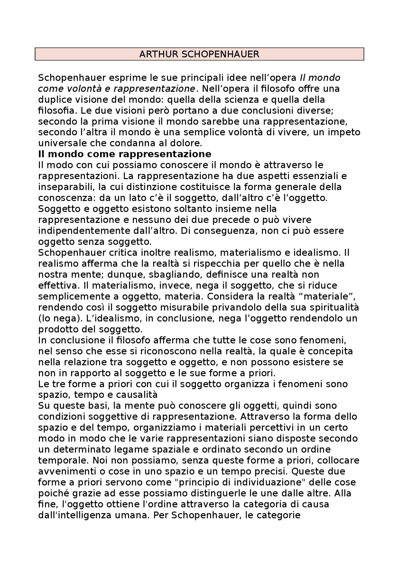 ARTHUR SCHOPENHAUER - Docsity