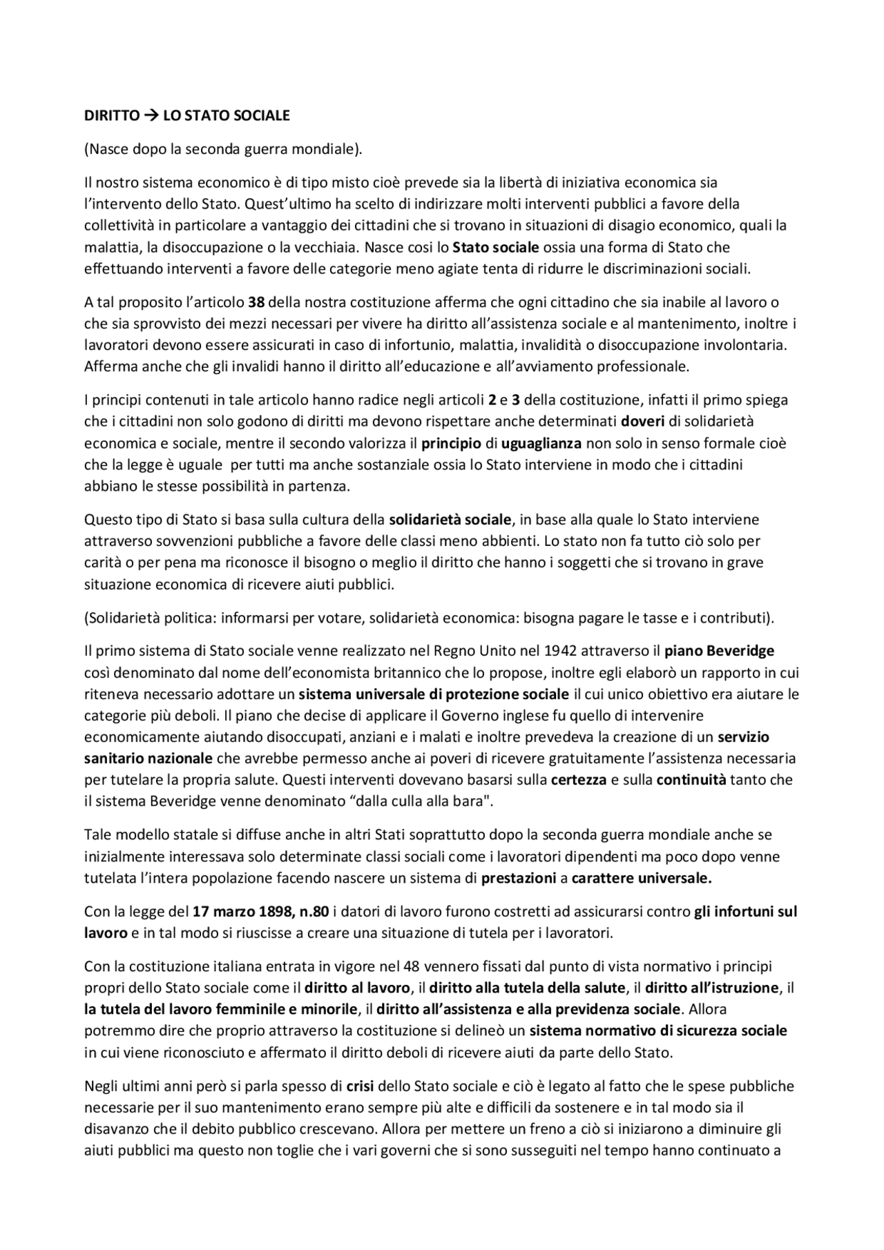 Riassunto Di Diritto Sullo Stato Sociale Docsity