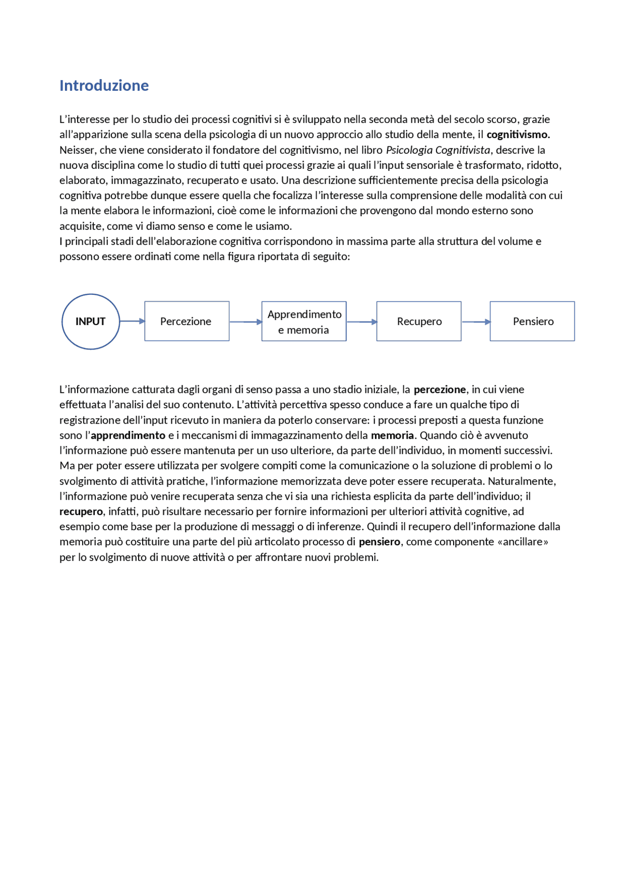 Riassunto I Processi Cognitivi Docsity