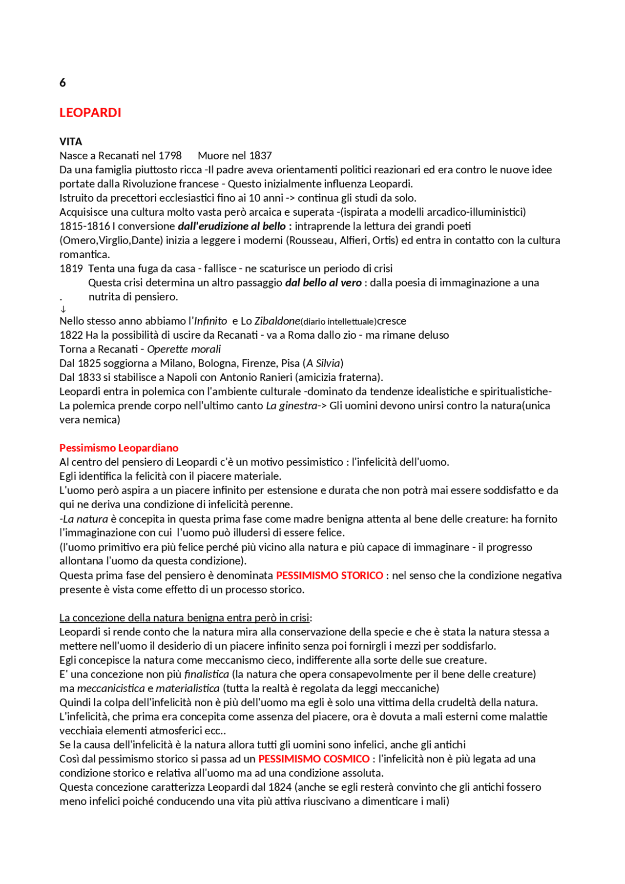 Giacomo Leopardi Sintesi Docsity
