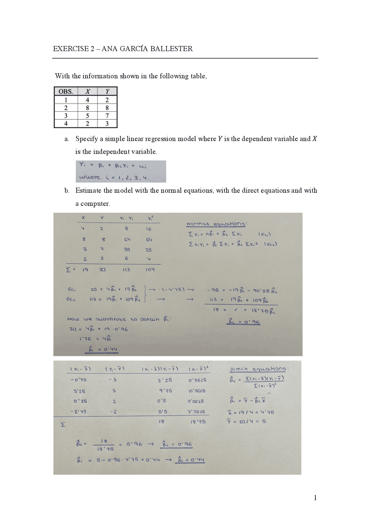 Ejercicio 2 Resuelto Econometría 1 Docsity