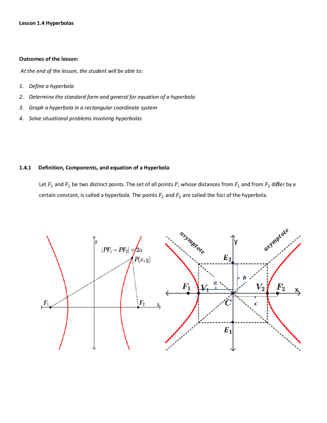 Identifying Hyperbola and Its components - Docsity