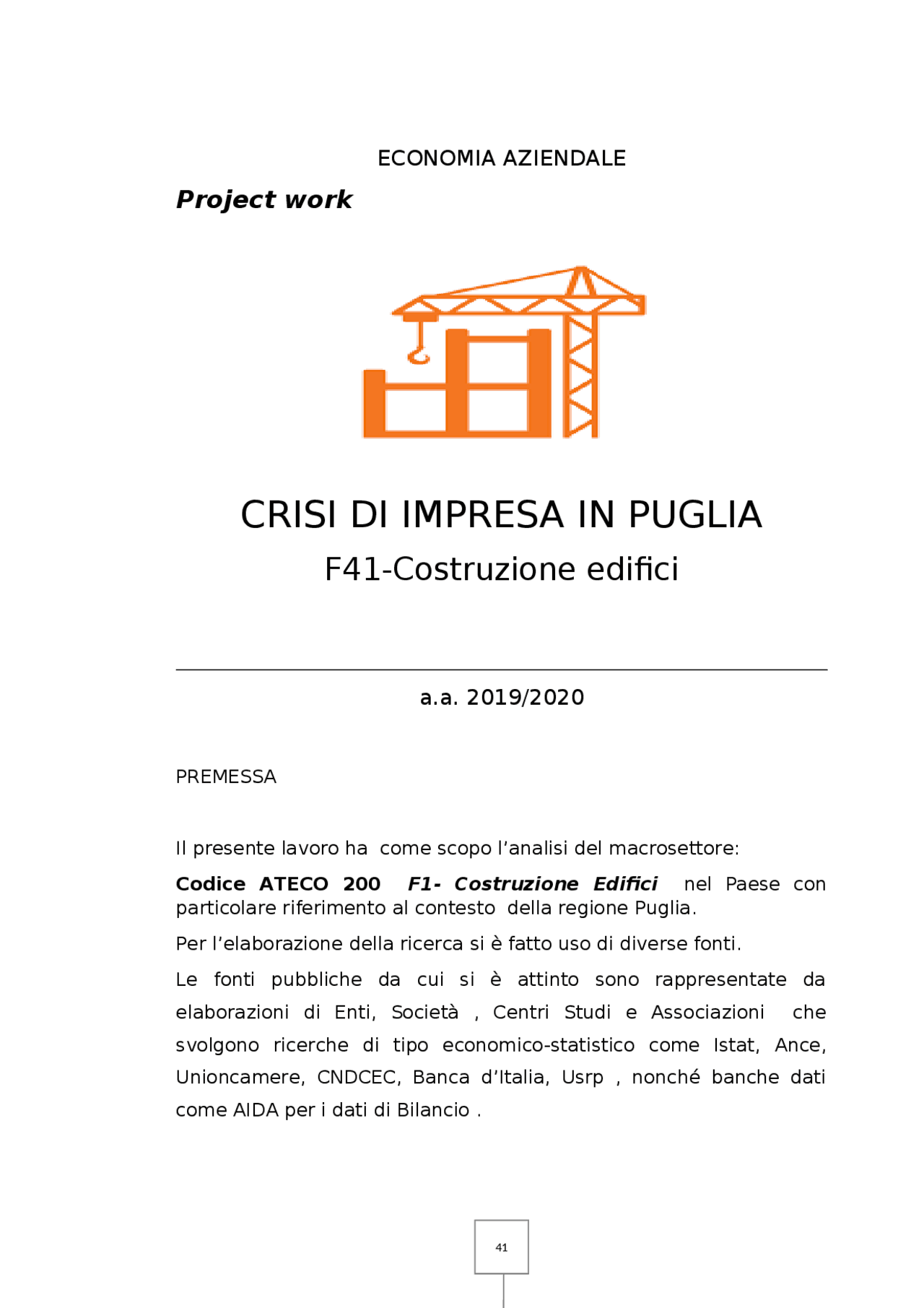 Project work aziende edili - Docsity