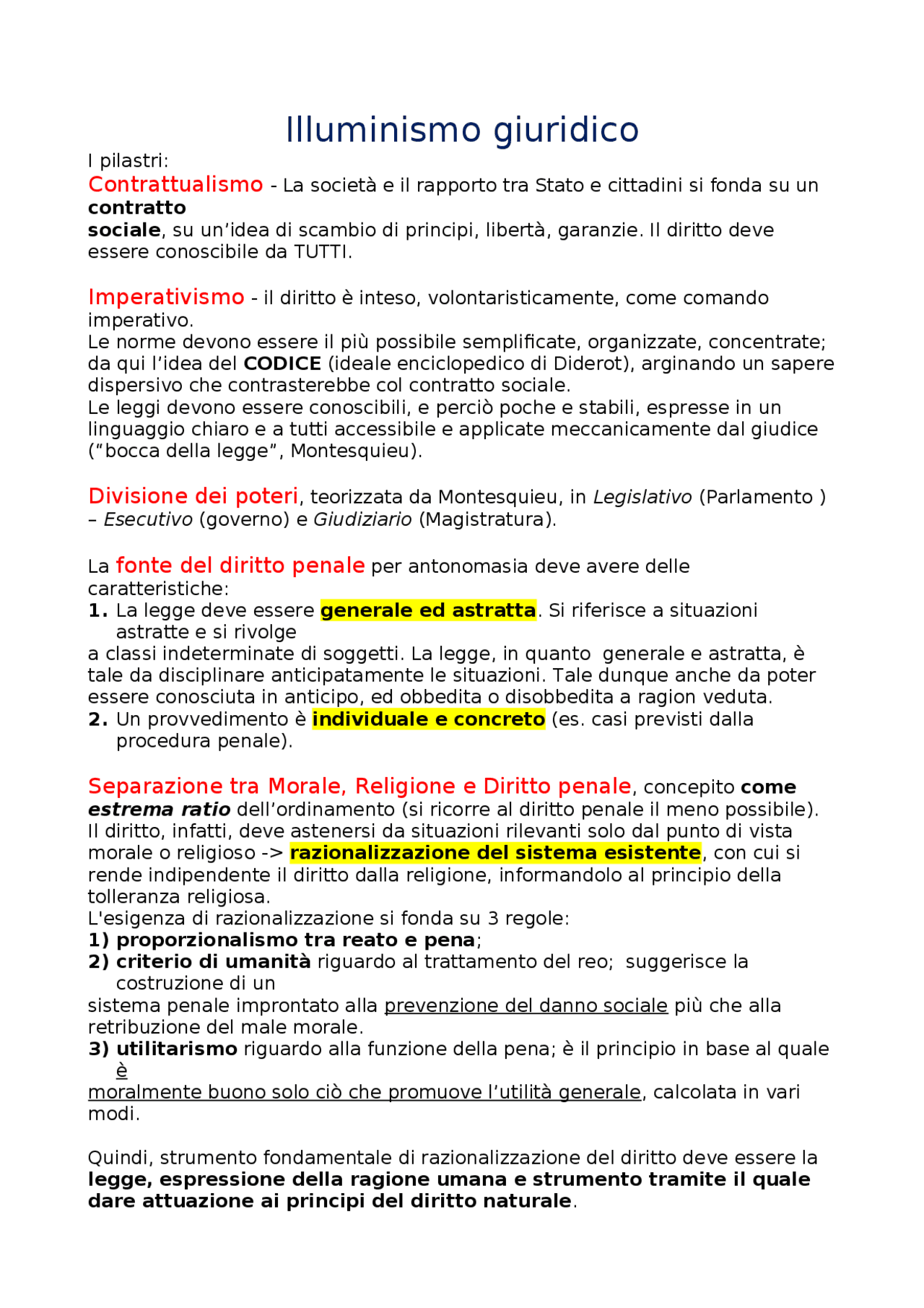 Illuminismo Giuridico Docsity