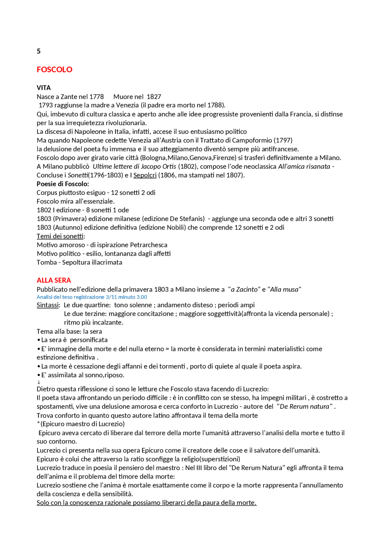 Ugo Foscolo Sintesi Docsity