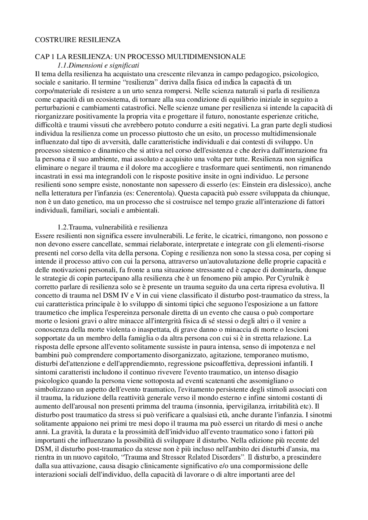 Appunti Libro Costruire Resilienza Docsity