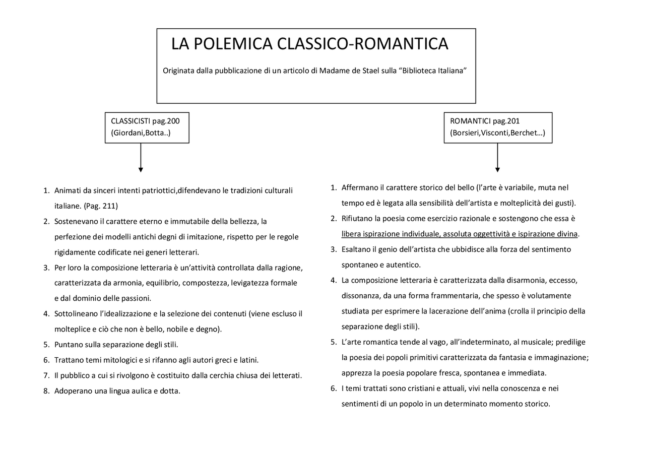 Polemica Classico Romanza Docsity