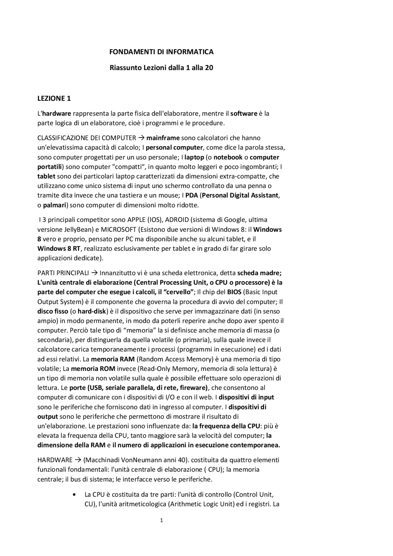 Fondamenti Di Informatica Ecampus Prof Botteri Riccardo Riassunto