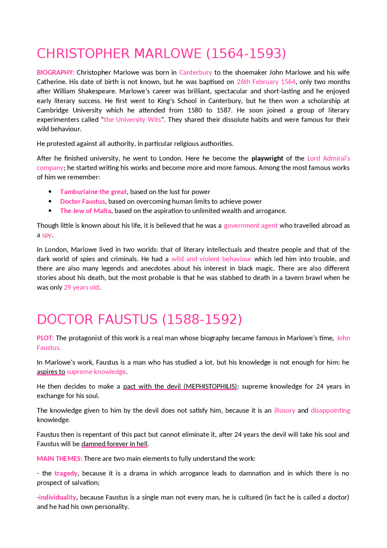MARLOWE E DOCTOR FAUSTUS - Docsity