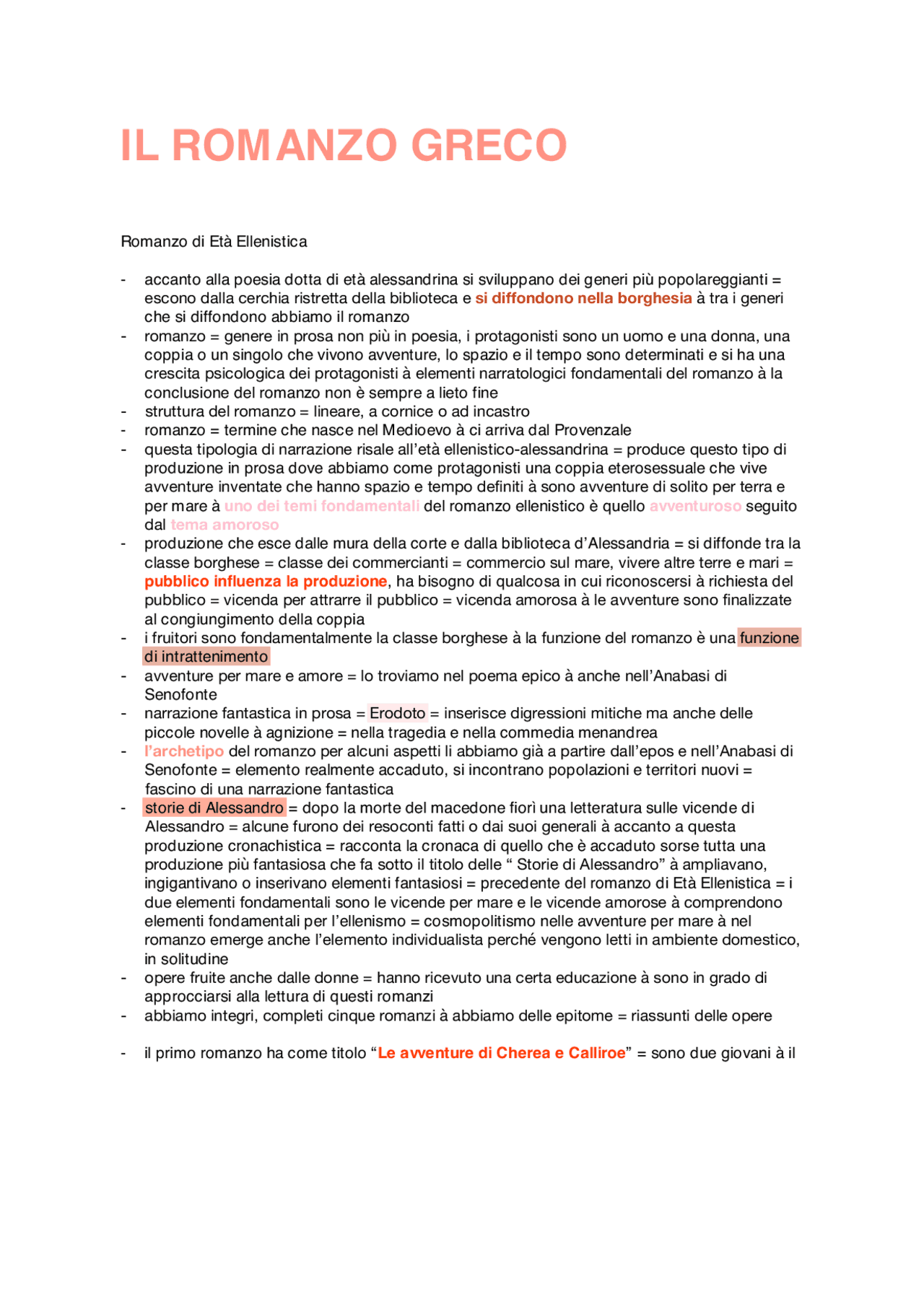 Il romanzo greco con esempi - Docsity