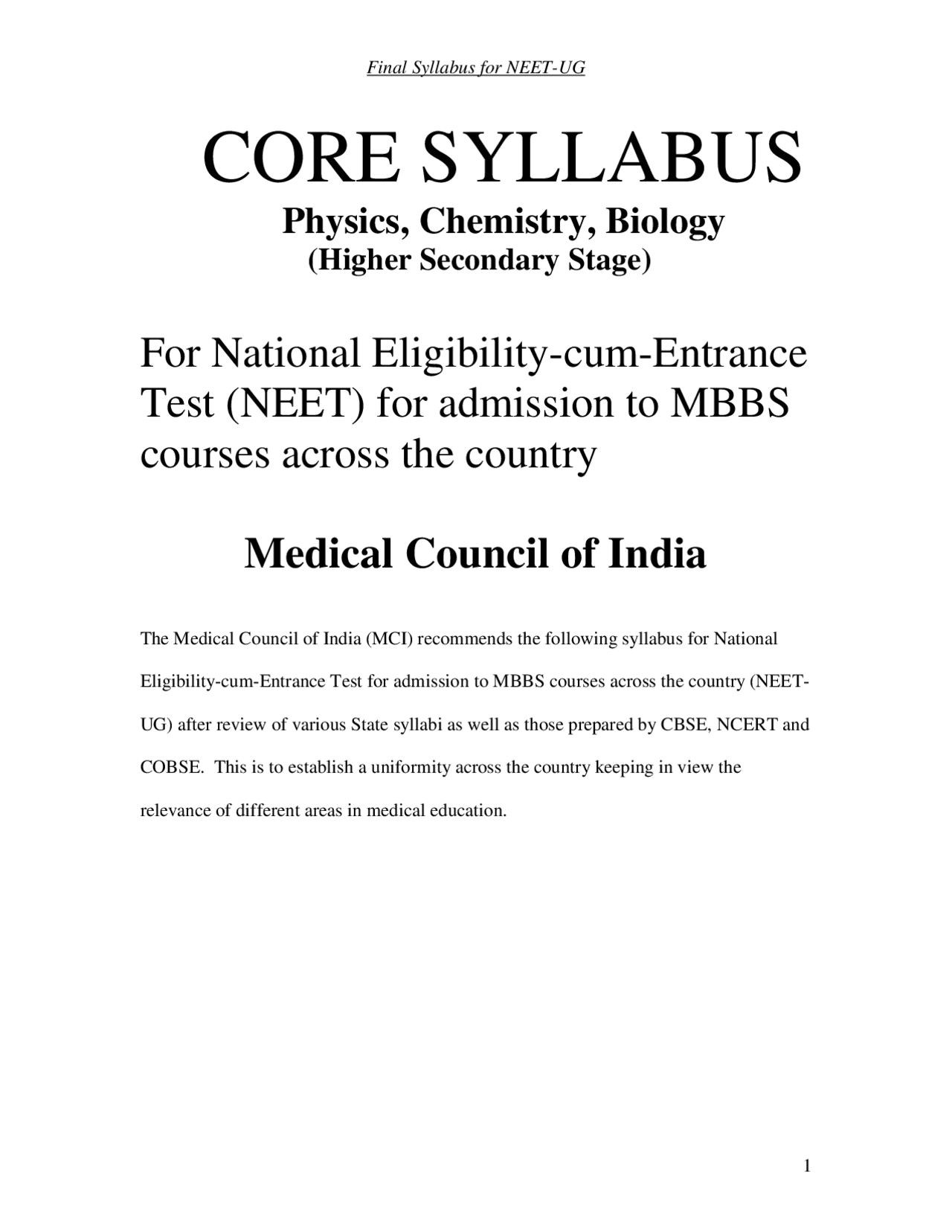 Neet bio syllabus for National examination cum entrance test | Schemes ...