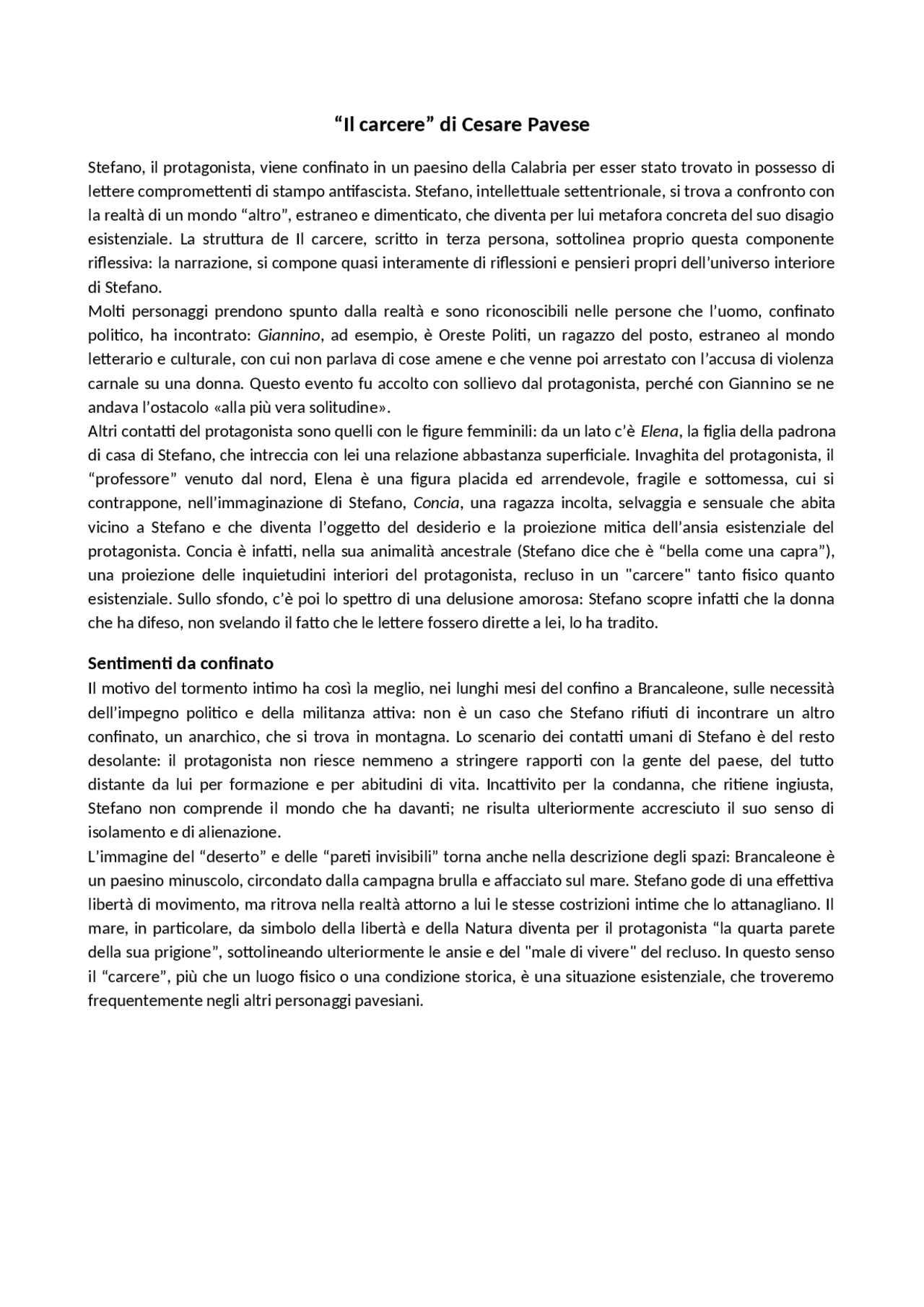 Il Carcere Di Cesare Pavese Docsity