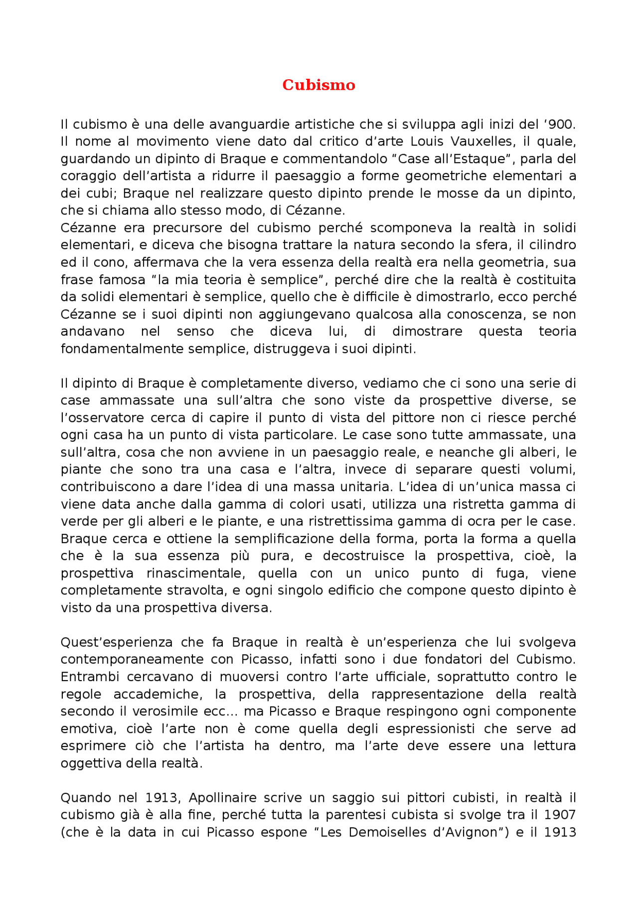 Riassunto Cubismo Docsity