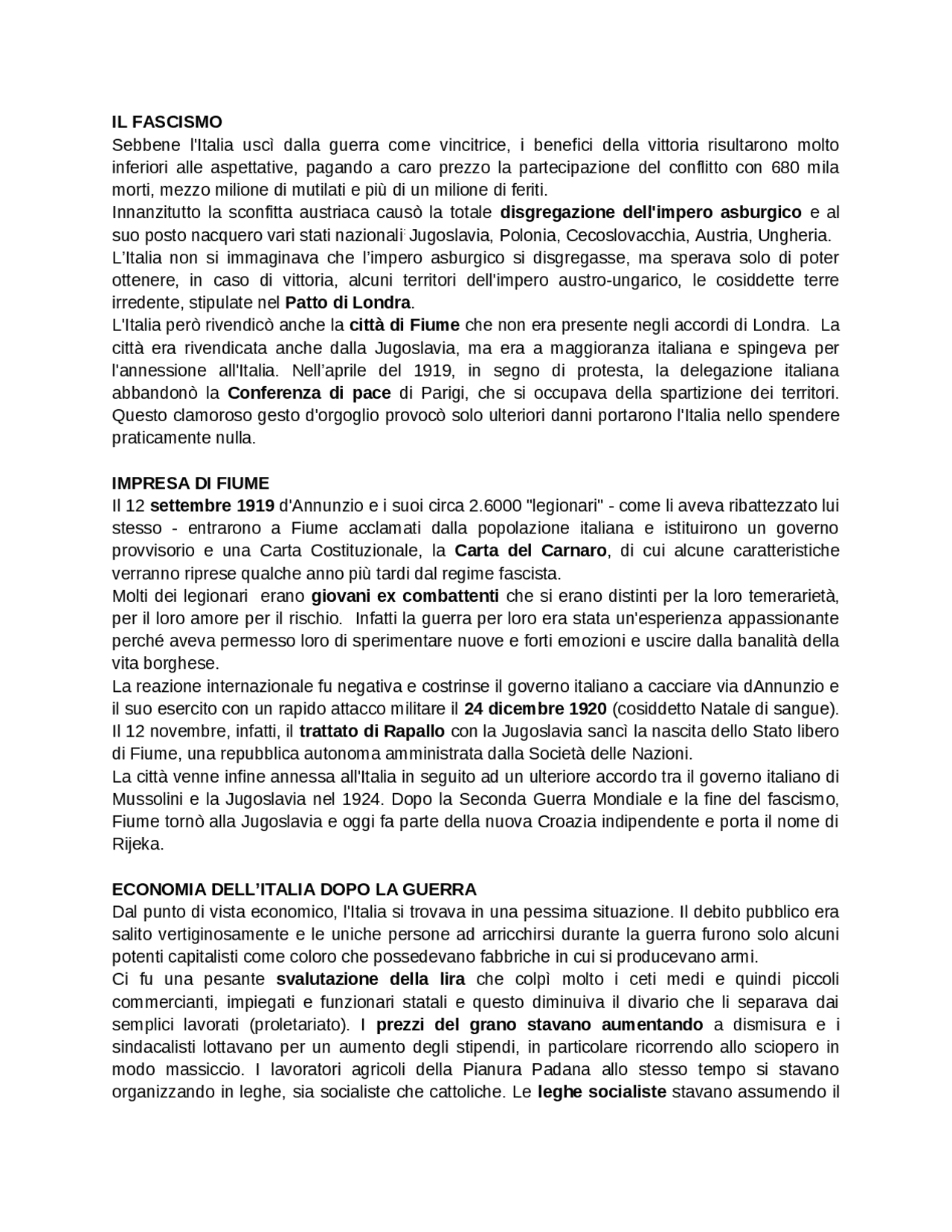 Il Fascismo Riassunto Completo Docsity
