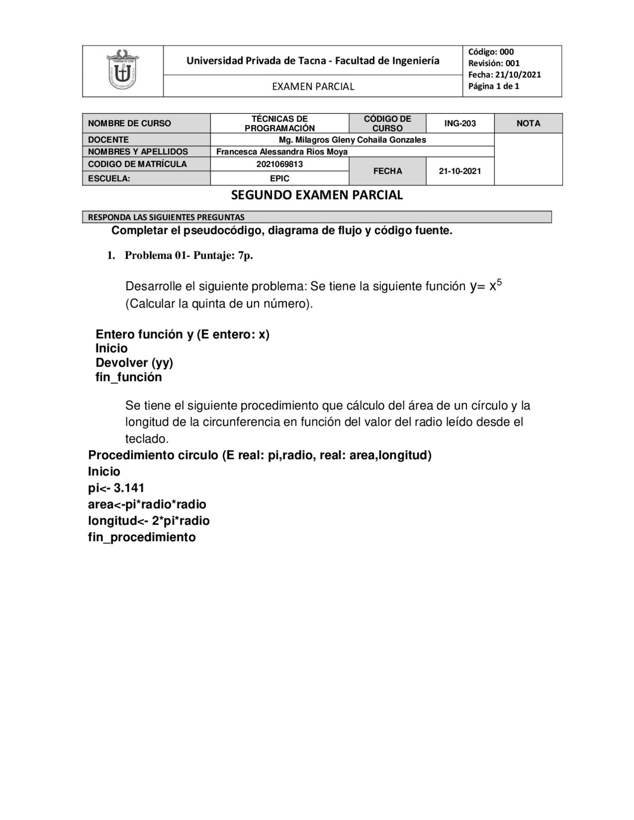Examen Parcial De ProgramaciÓn Docsity